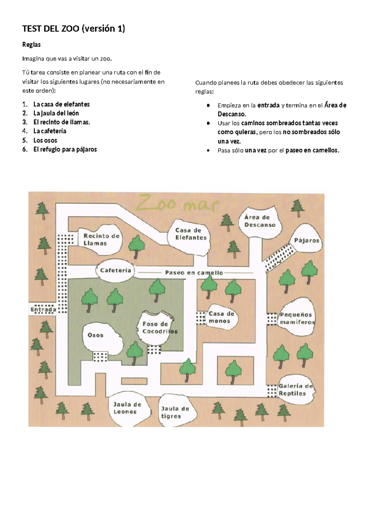 TEST DEL ZOO versión 1 - PRÁCTICA - TEST DEL ZOO (versión 1) Reglas ...