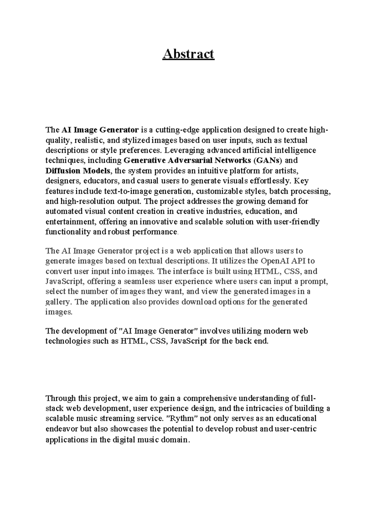 Minor Project - Abstract The AI Image Generator is a cutting-edge ...