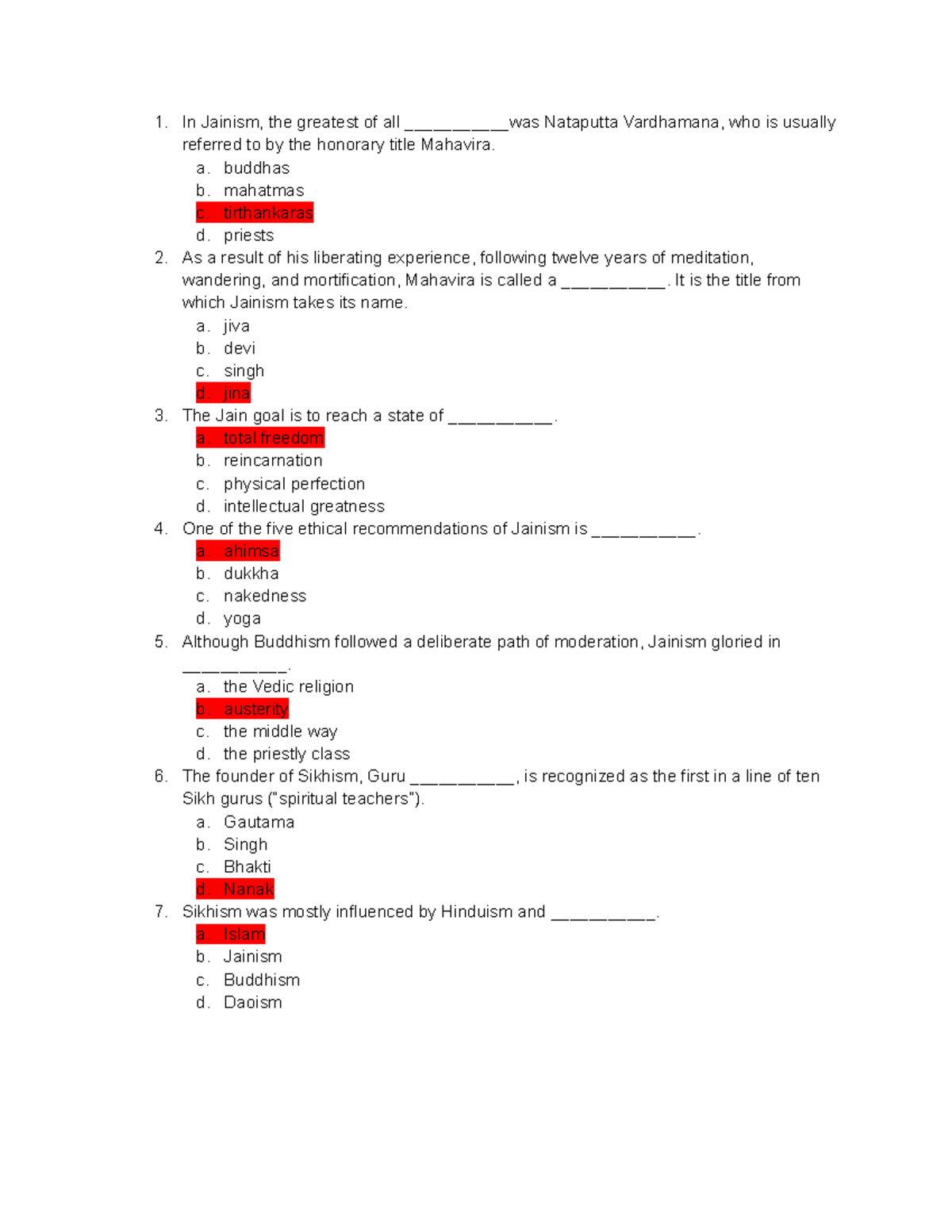 Topic 5 - Review Questions - In Jainism, the greatest of all ...