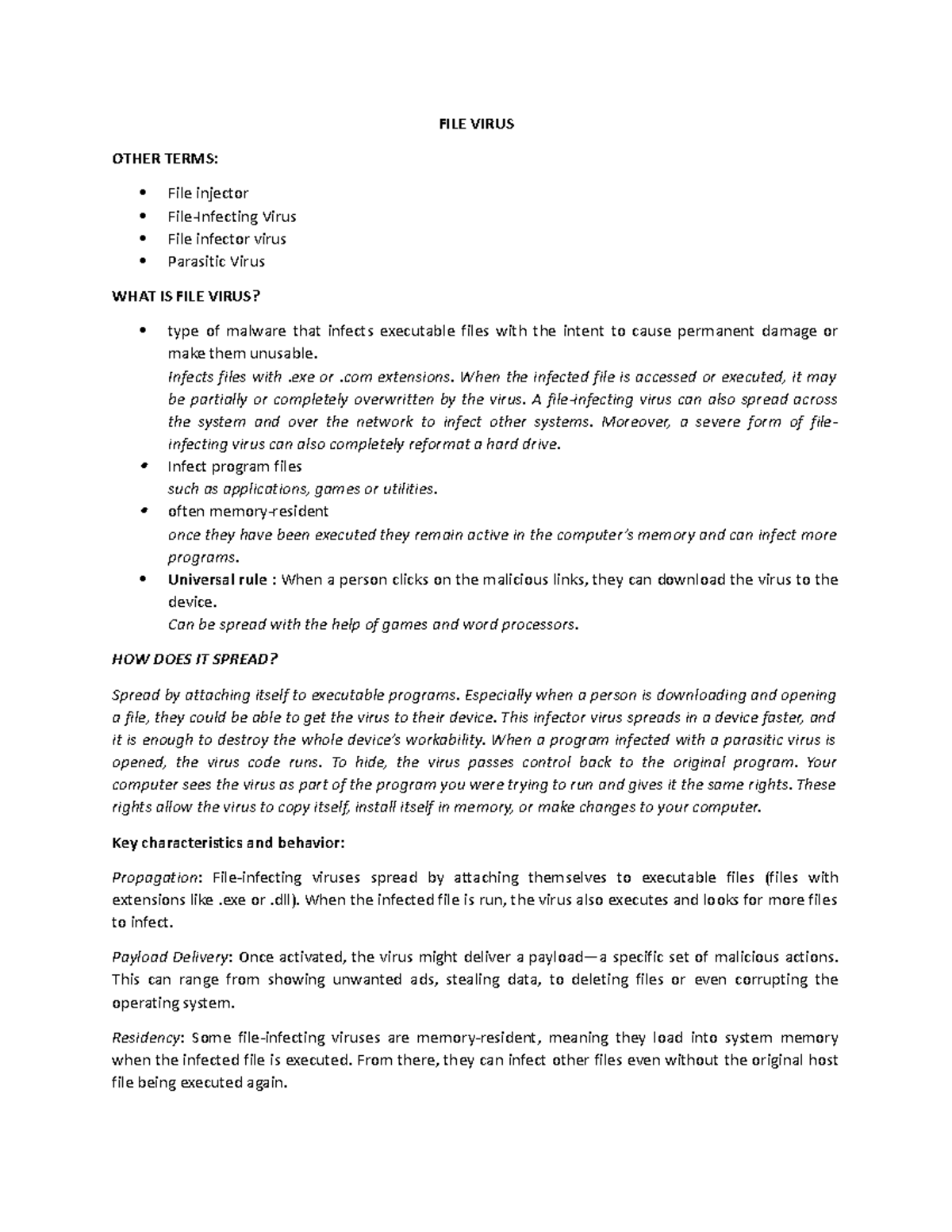 FILE Virus - FILE VIRUS OTHER TERMS: File injector File-Infecting Virus ...