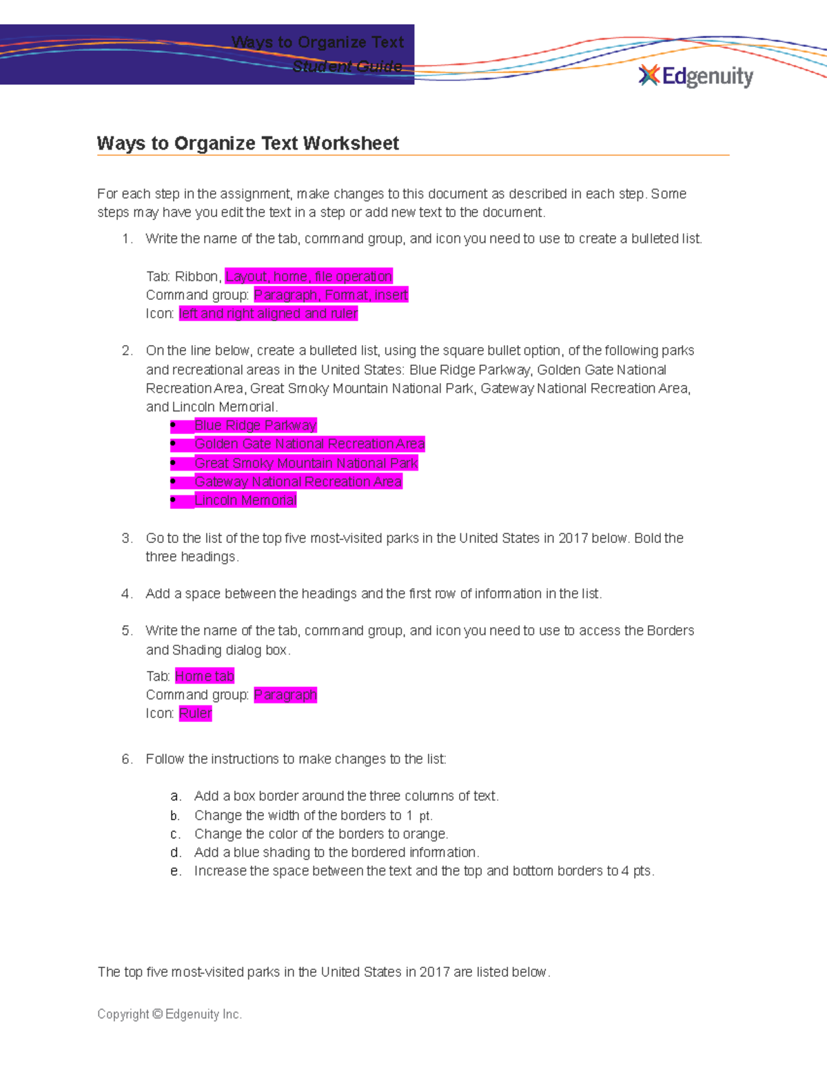 Hands-on Assignment-Ways to Organize Text-Student Guide Period 1 - Ways ...