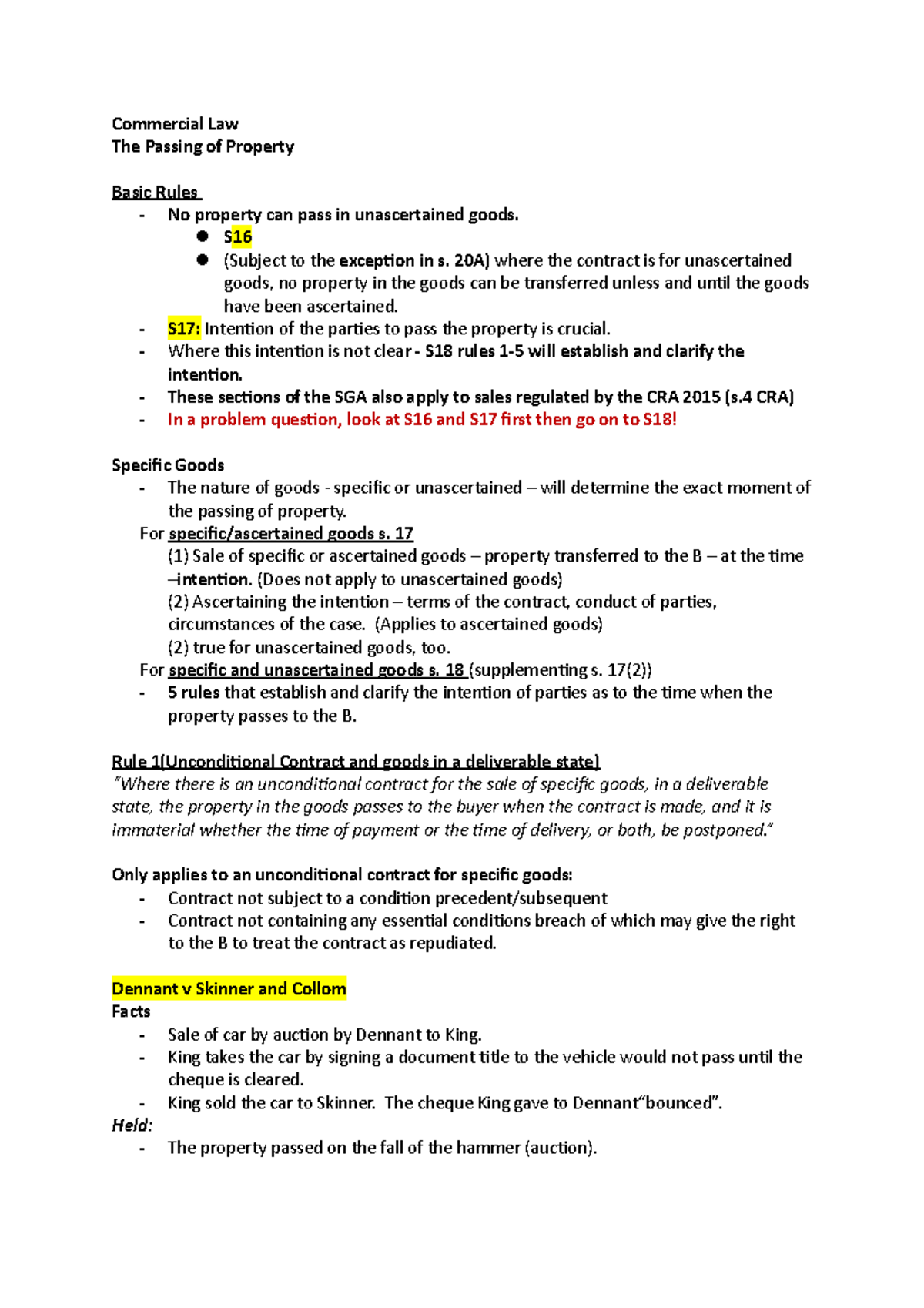 Commercial Law - Passing of Property - Commercial Law The Passing of ...