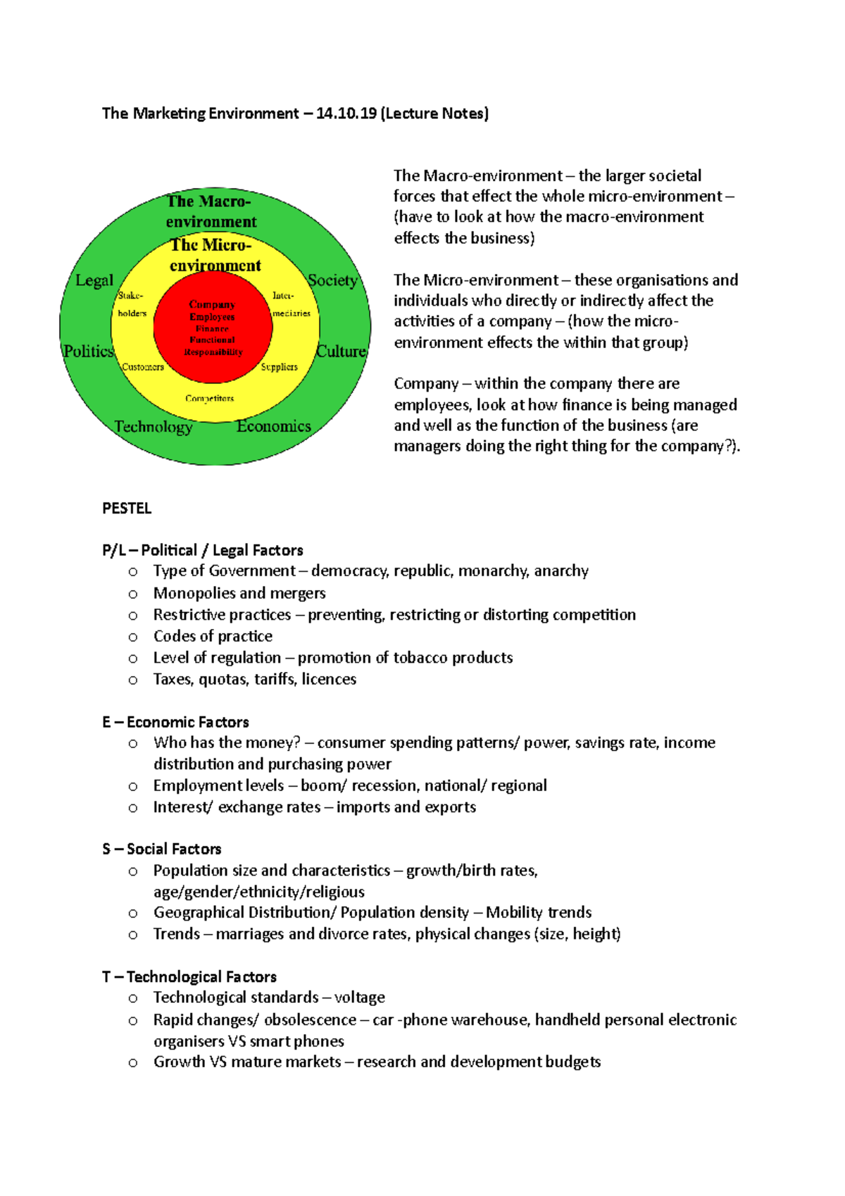 The Marketing Environment - 10 (Lecture Notes) The Macro-environment ...