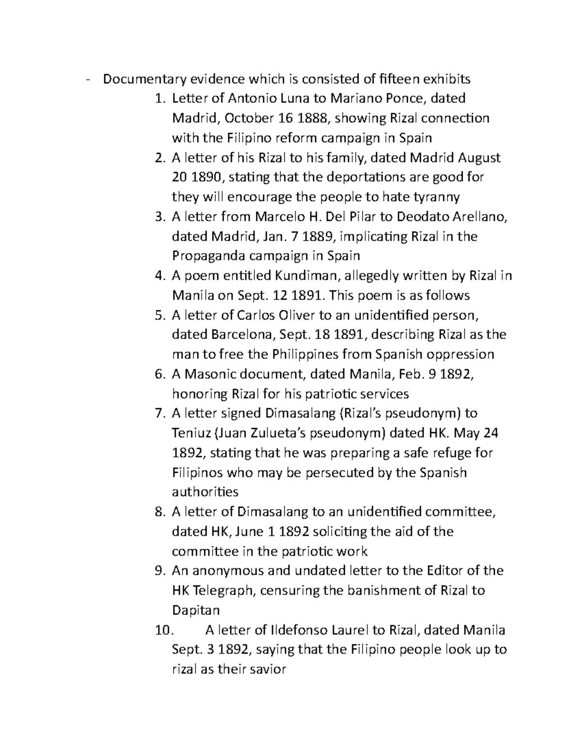 Documentary evidence which is consisted of fifteen exhibits - Del Pilar ...