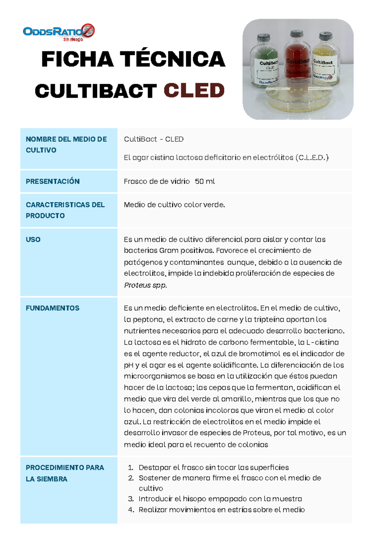 Medios DE Cultivo CLED - informe importante - CULTIBACT CLED FICHA ...