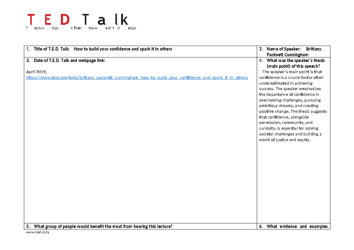 Ted Talk - Ted Talk assignment - T T e c hn o E lo g y D E n t e r T t ...