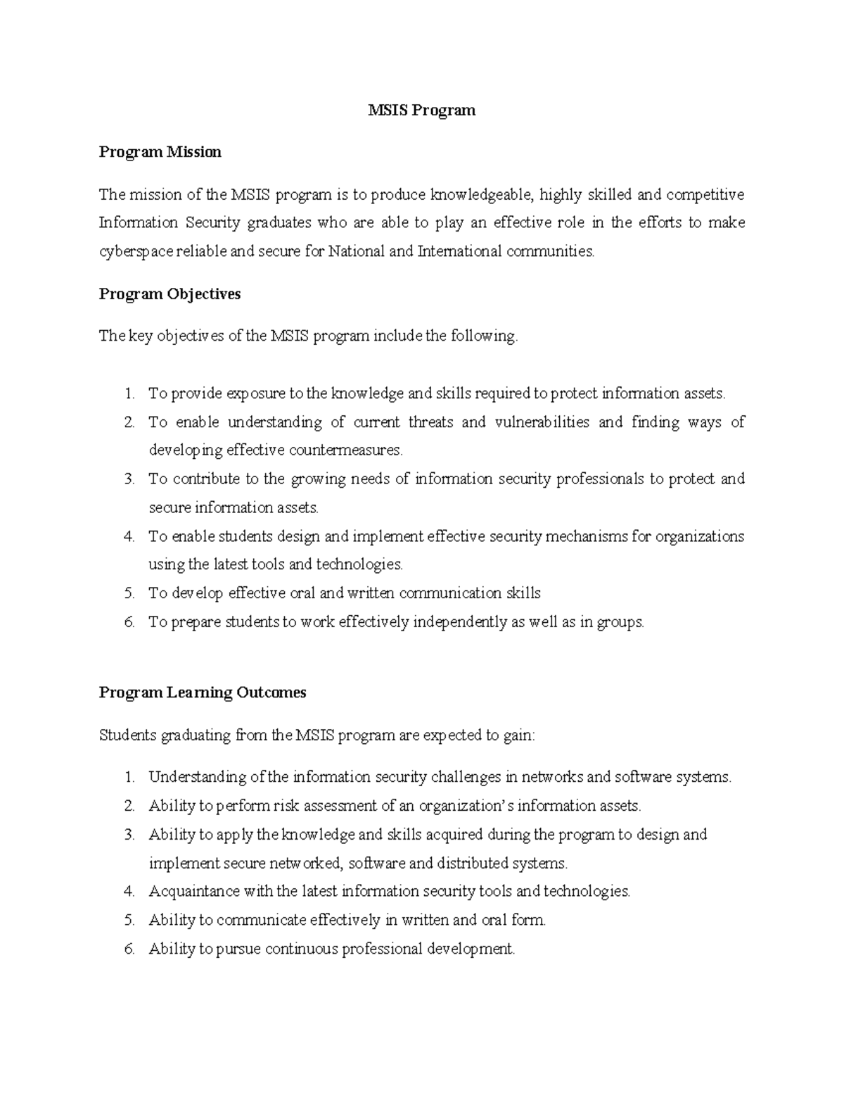 MS (Information Security) - 2018 Spring 19 - MSIS Program Program ...