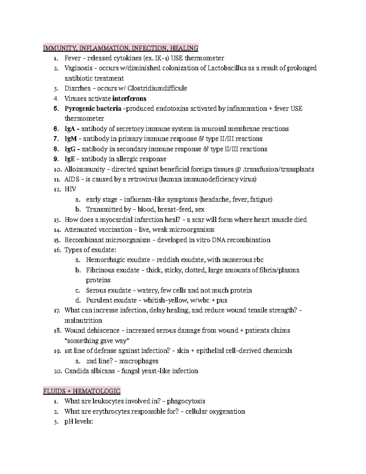 HESI Patho - Information - IMMUNITY, INFLAMMATION, INFECTION, HEALING ...