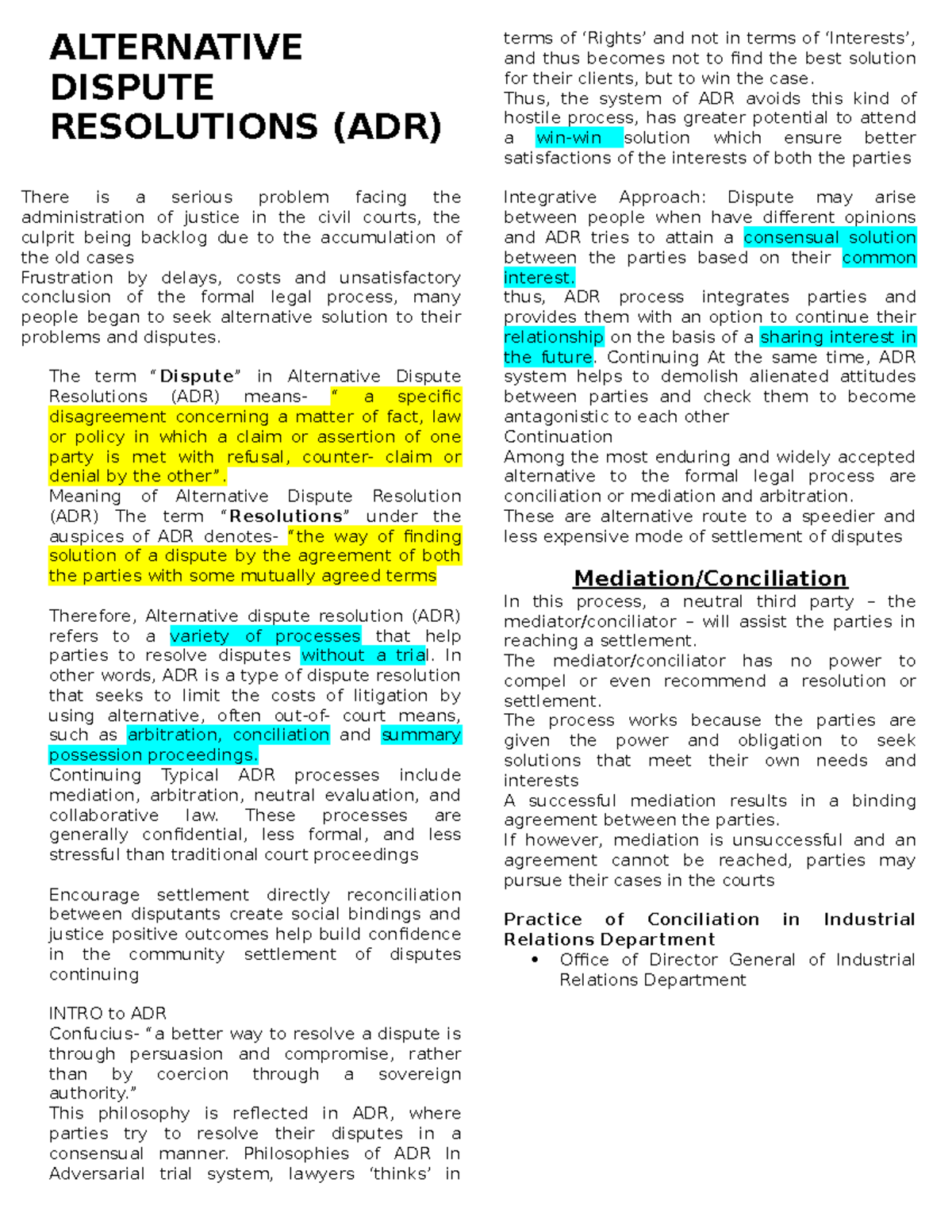 Alternative Dispute Resolutions - ALTERNATIVE DISPUTE RESOLUTIONS (ADR ...