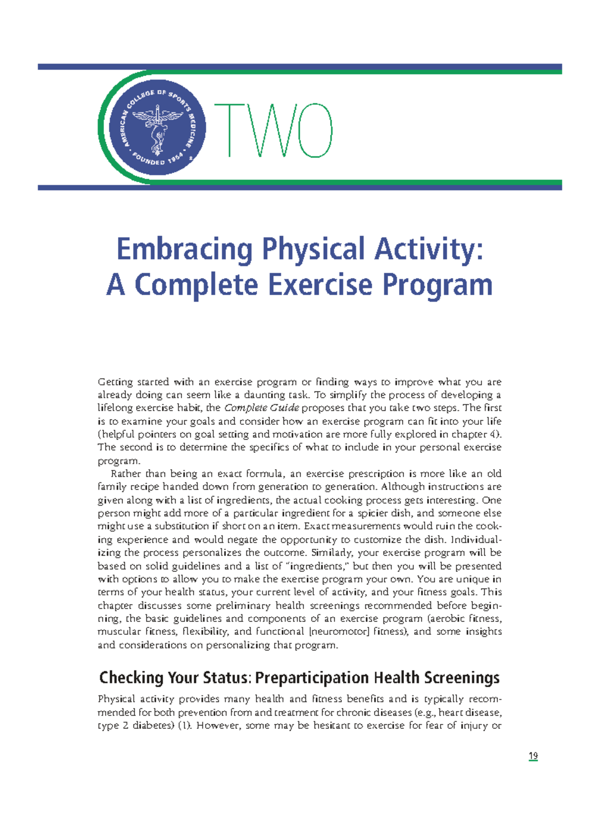 Embracing Physical Activity - 19 TWO Embracing Physical Activity: A ...