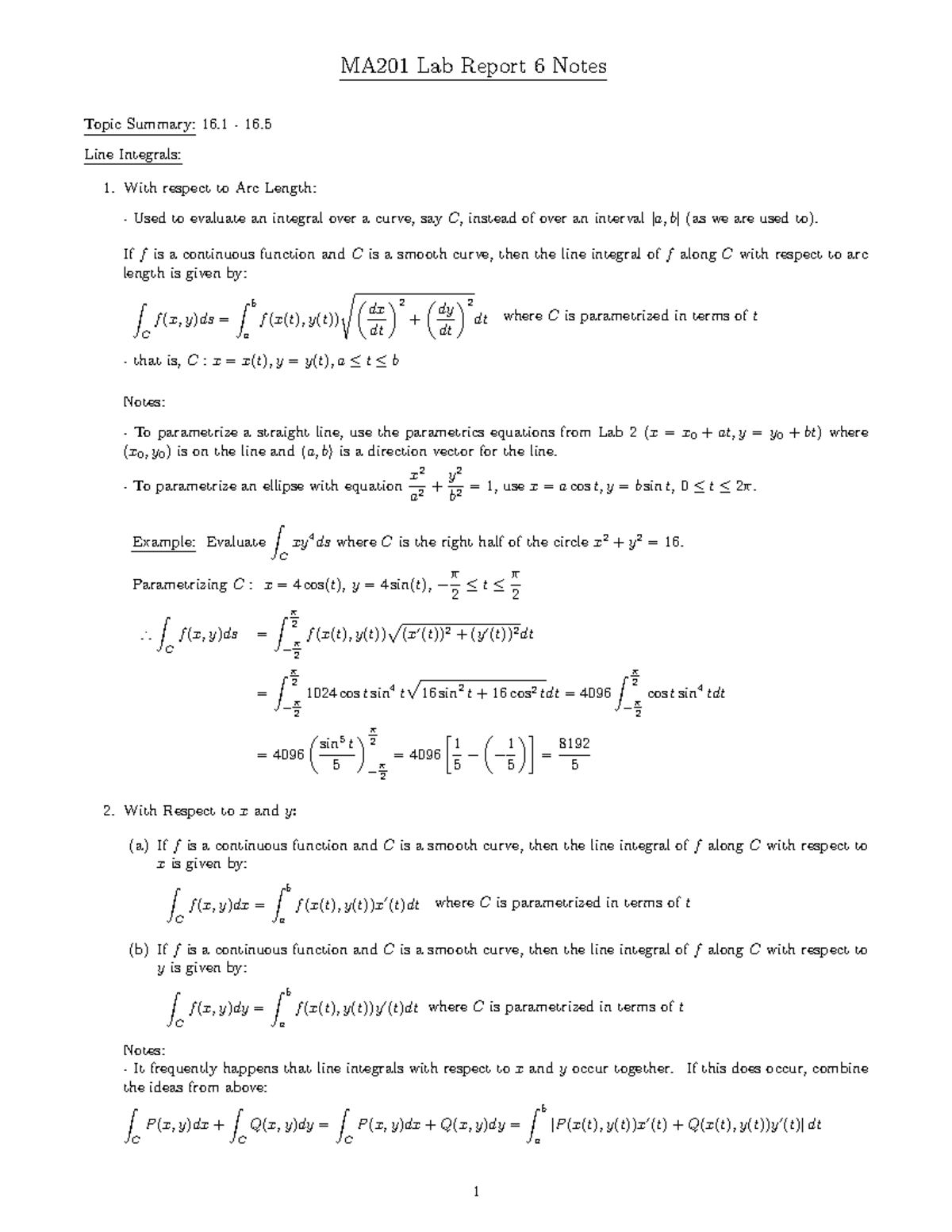 201lab6prep W 24 - lab notes - MA201 Lab Report 6 Notes Topic Summary ...