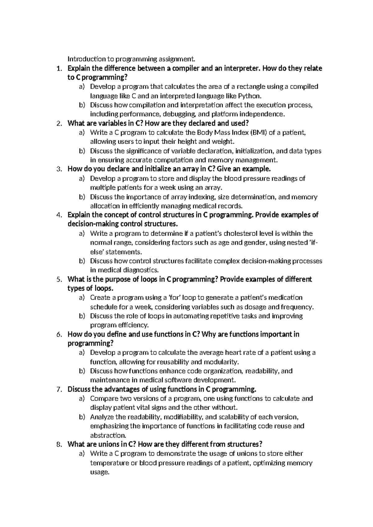 Programming Introduction to programming assignment - Introduction to ...