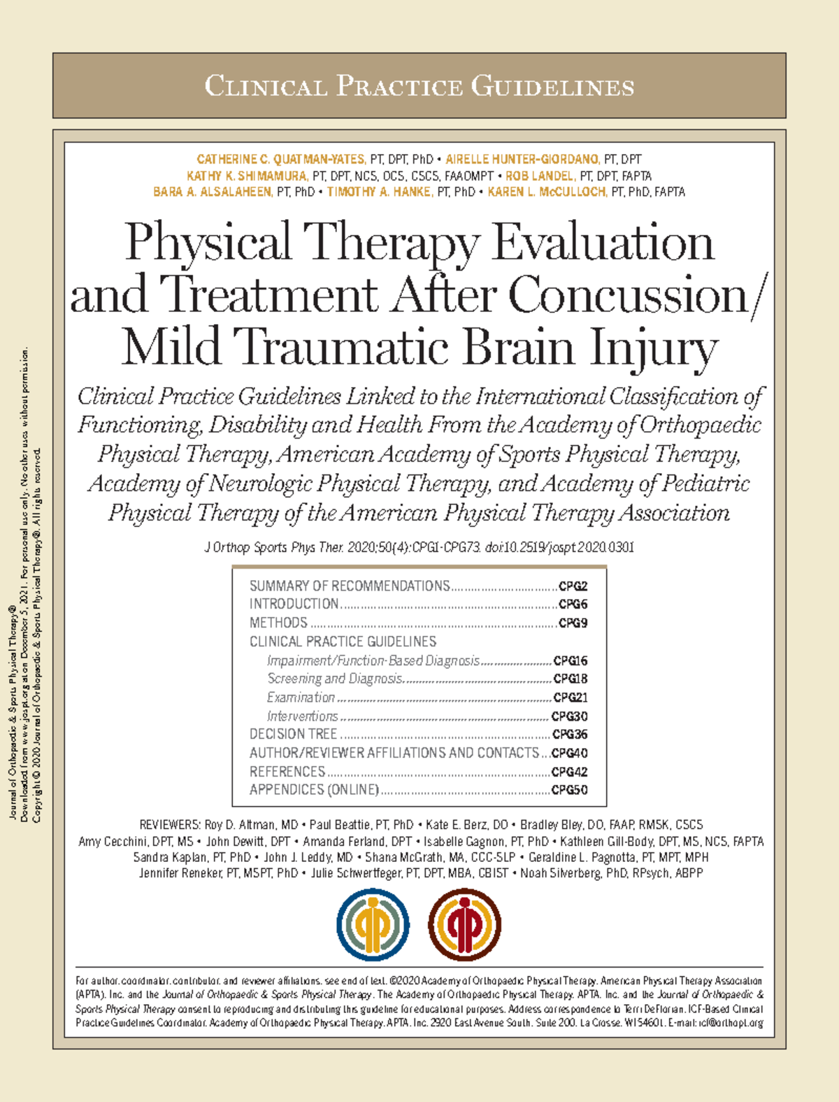 Physical Therapy Evaluation and Treatment After Concussion Mild ...