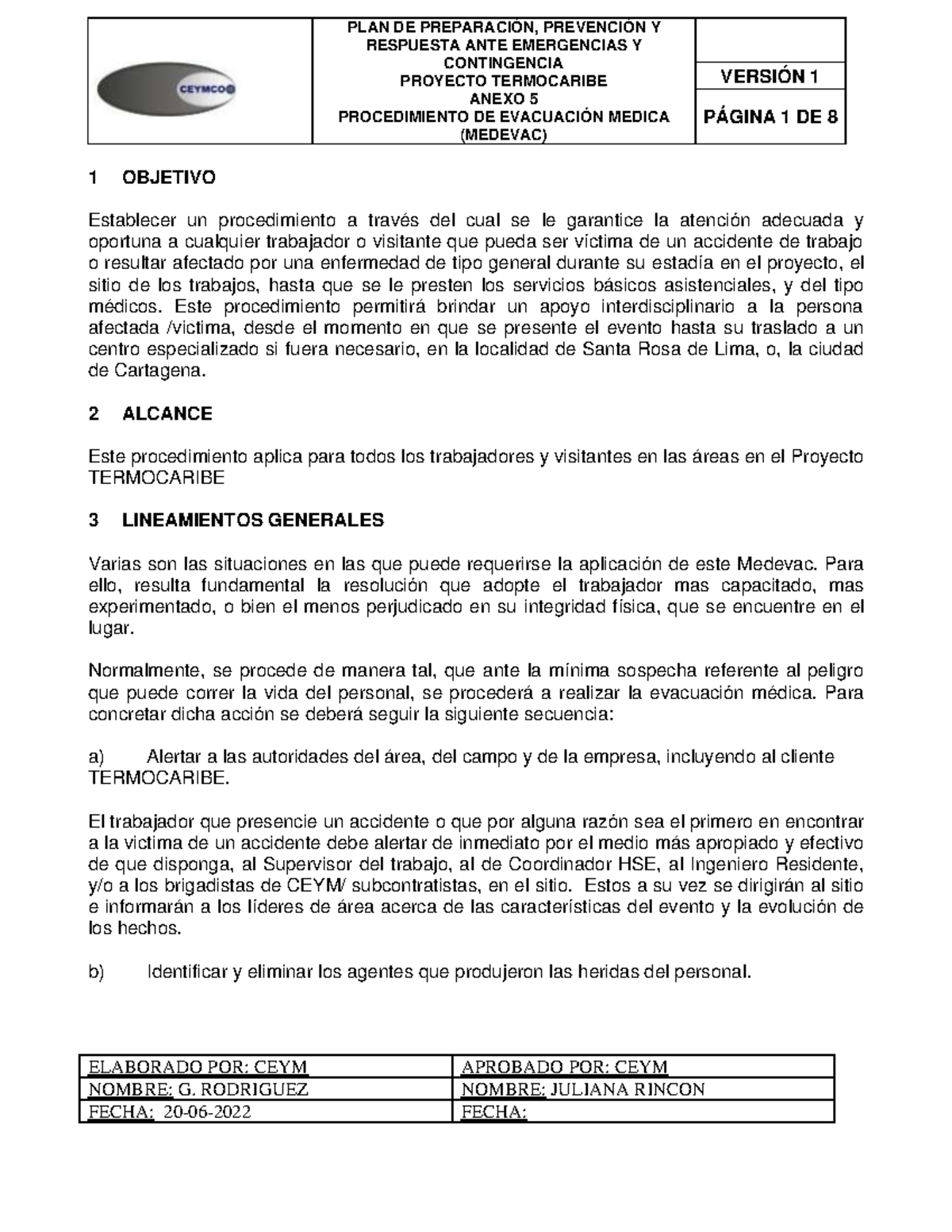 Plan de Medevac - RESPUESTA ANTE EMERGENCIAS Y CONTINGENCIA PROYECTO ...