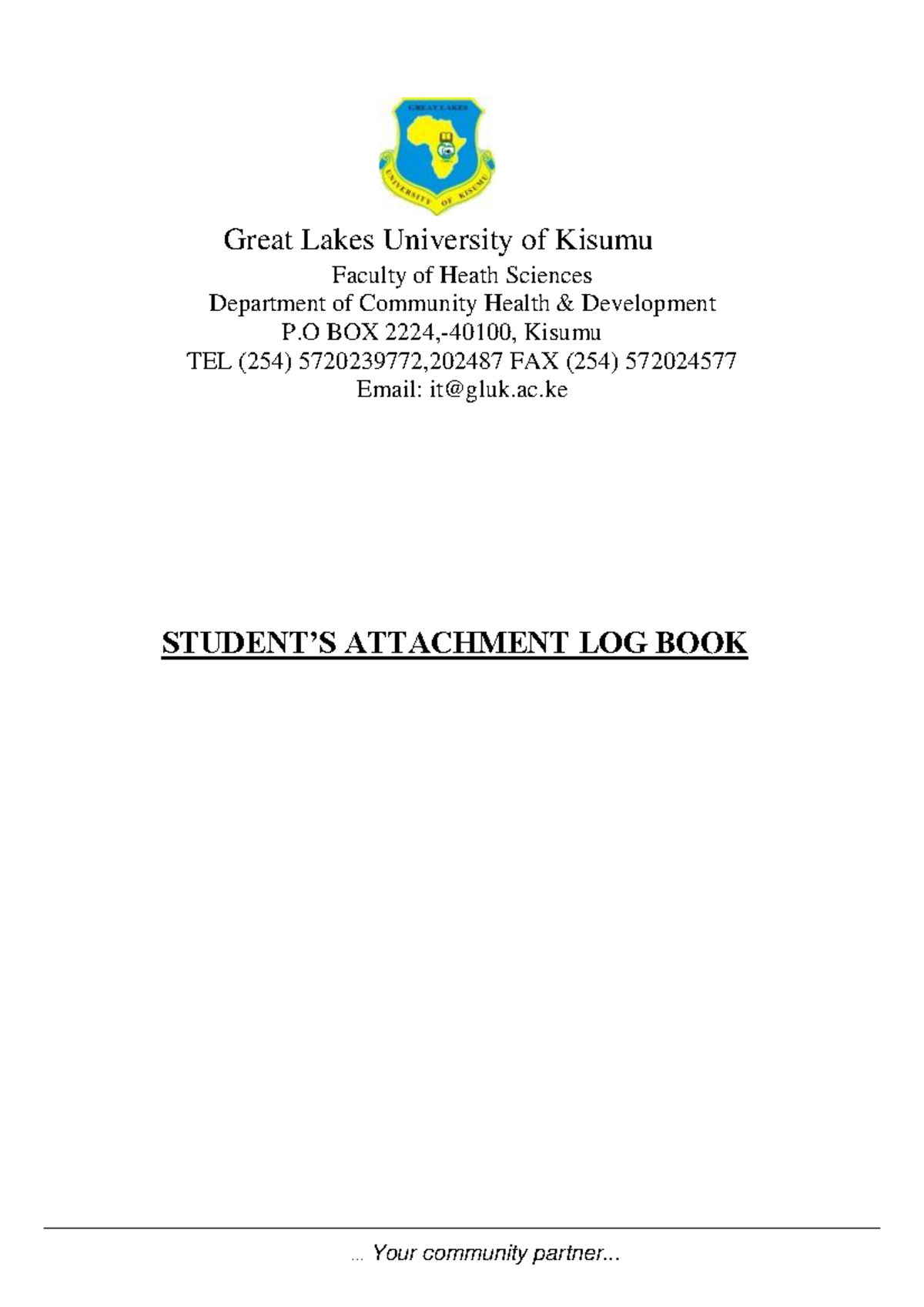 Logbook - Great Lakes University of Kisumu Faculty of Heath Sciences ...