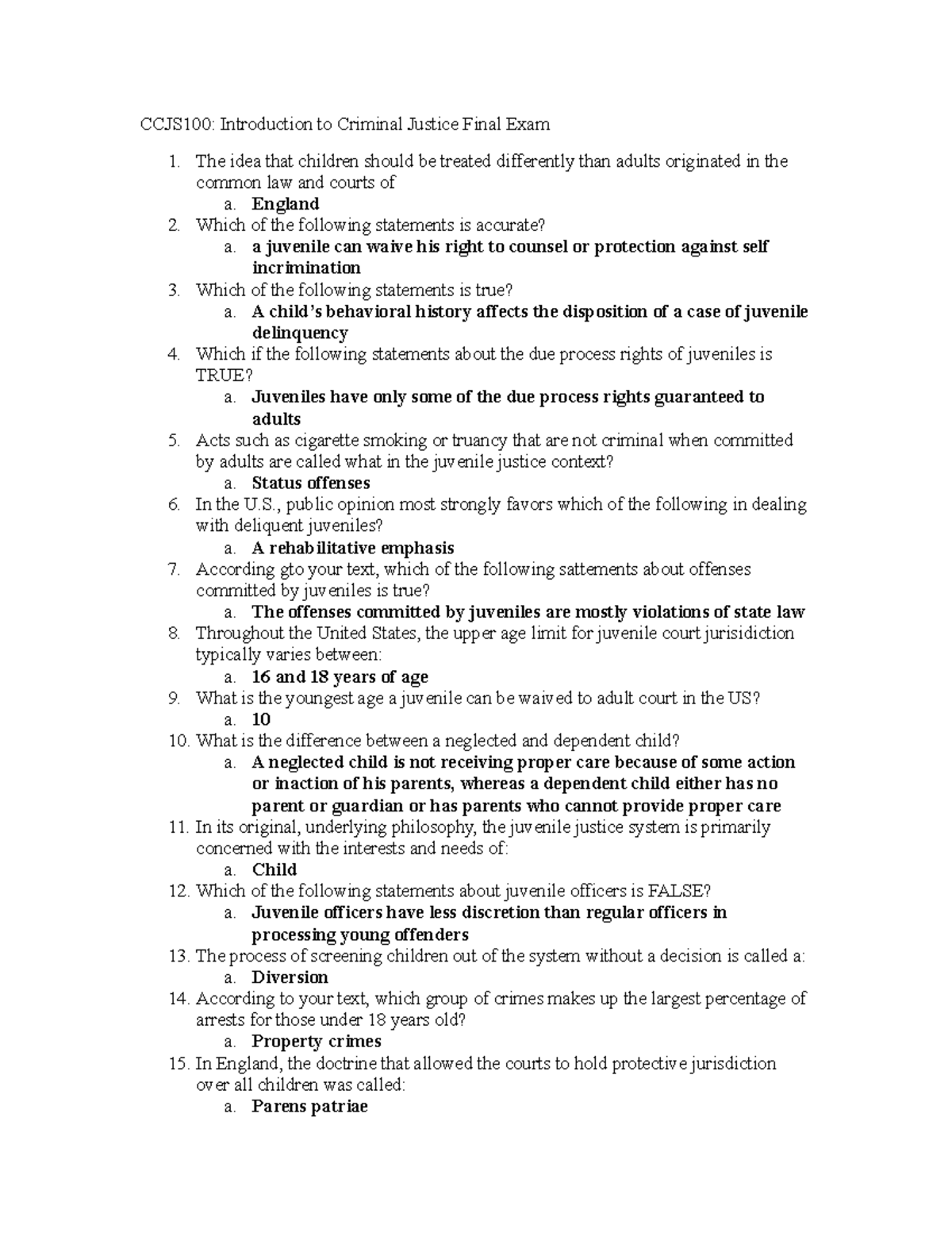 CRIM Final - CCJS100: Introduction to Criminal Justice Final Exam The ...