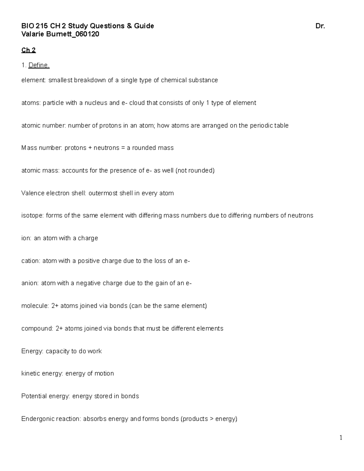 Hansen Ruby SQ2 - chapter 2 full notes - Ch 2 Define. element: smallest ...