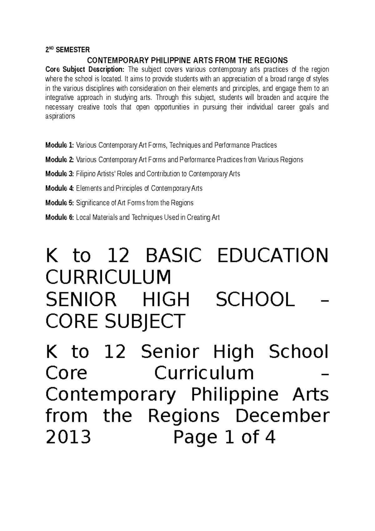2ND Semester - Course outline - 2 ND SEMESTER CONTEMPORARY PHILIPPINE ...