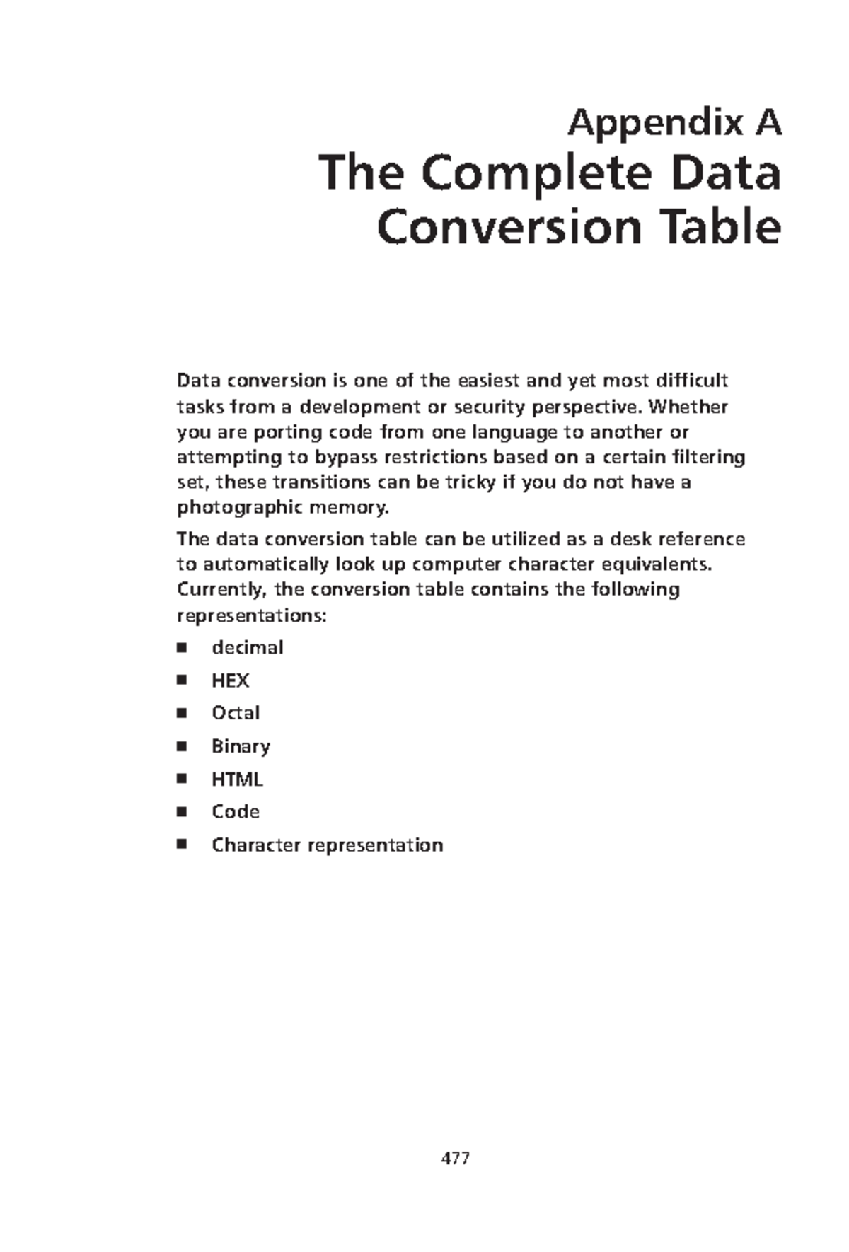 Appendix A - The Complete Data Conversion Table - Appendix A The ...