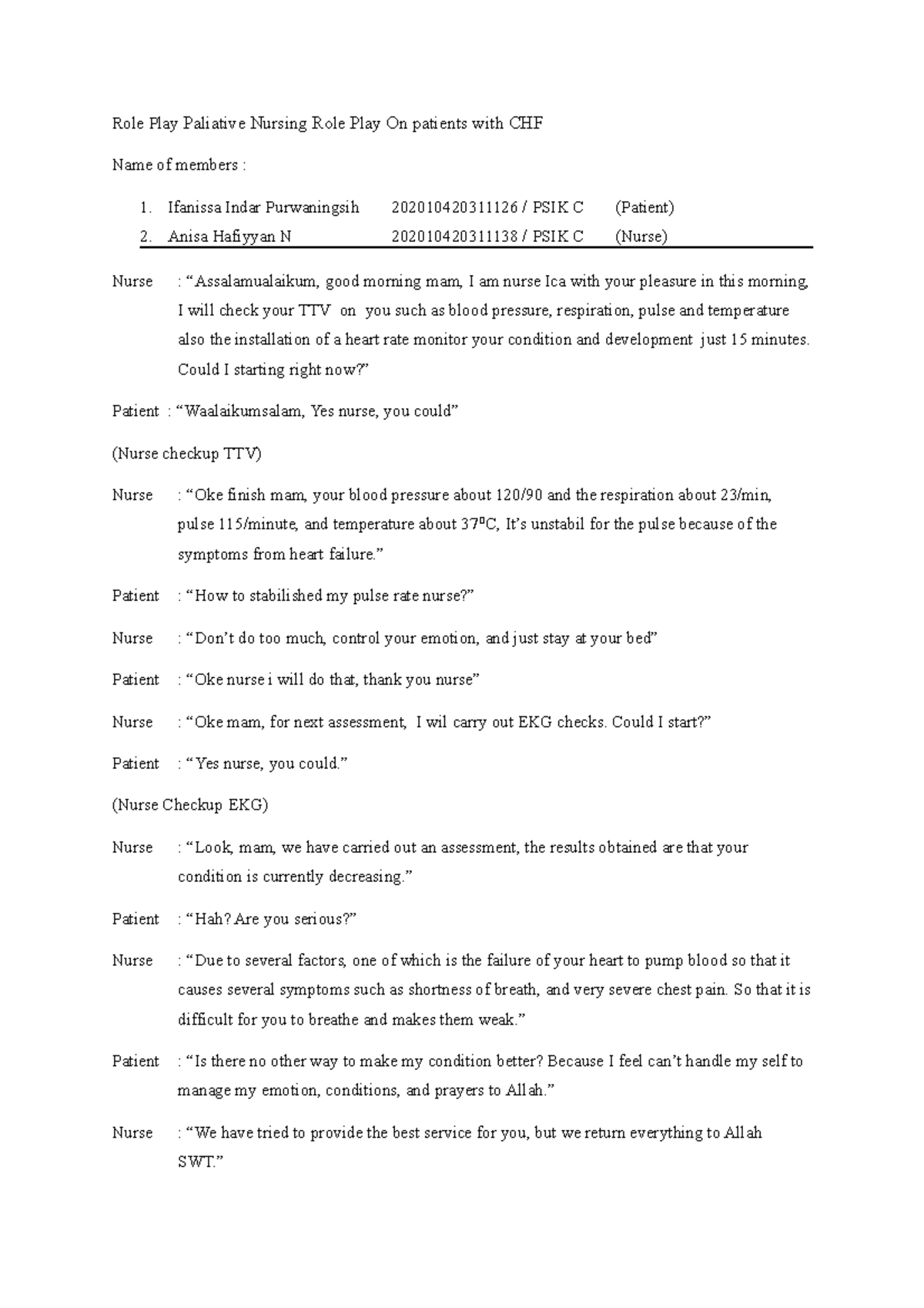 Role Play patients with CHF - Role Play Paliative Nursing Role Play On ...