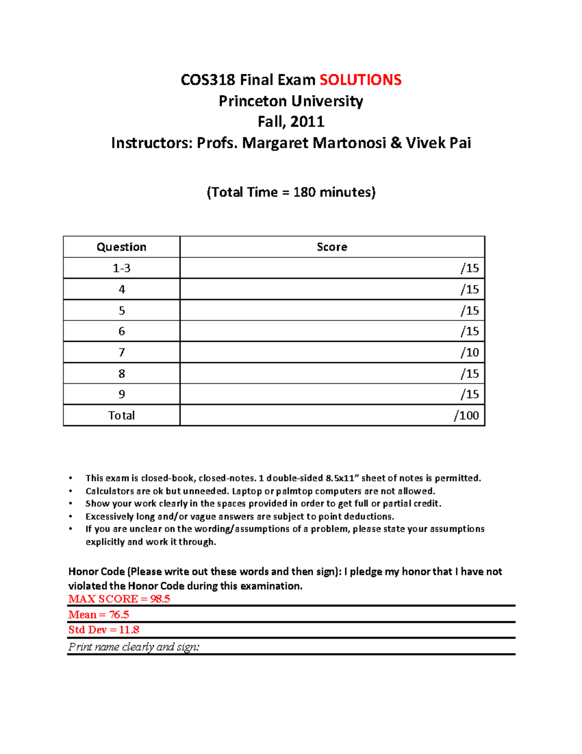 Solutions-2011-final - COS318 Final Exam SOLUTIONS Princeton University ...