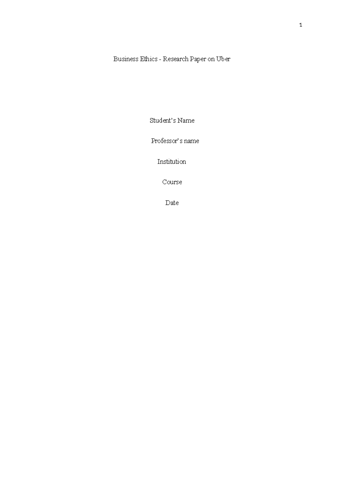 Business Ethics - Research Paper on Uber - Business Ethics - Research ...
