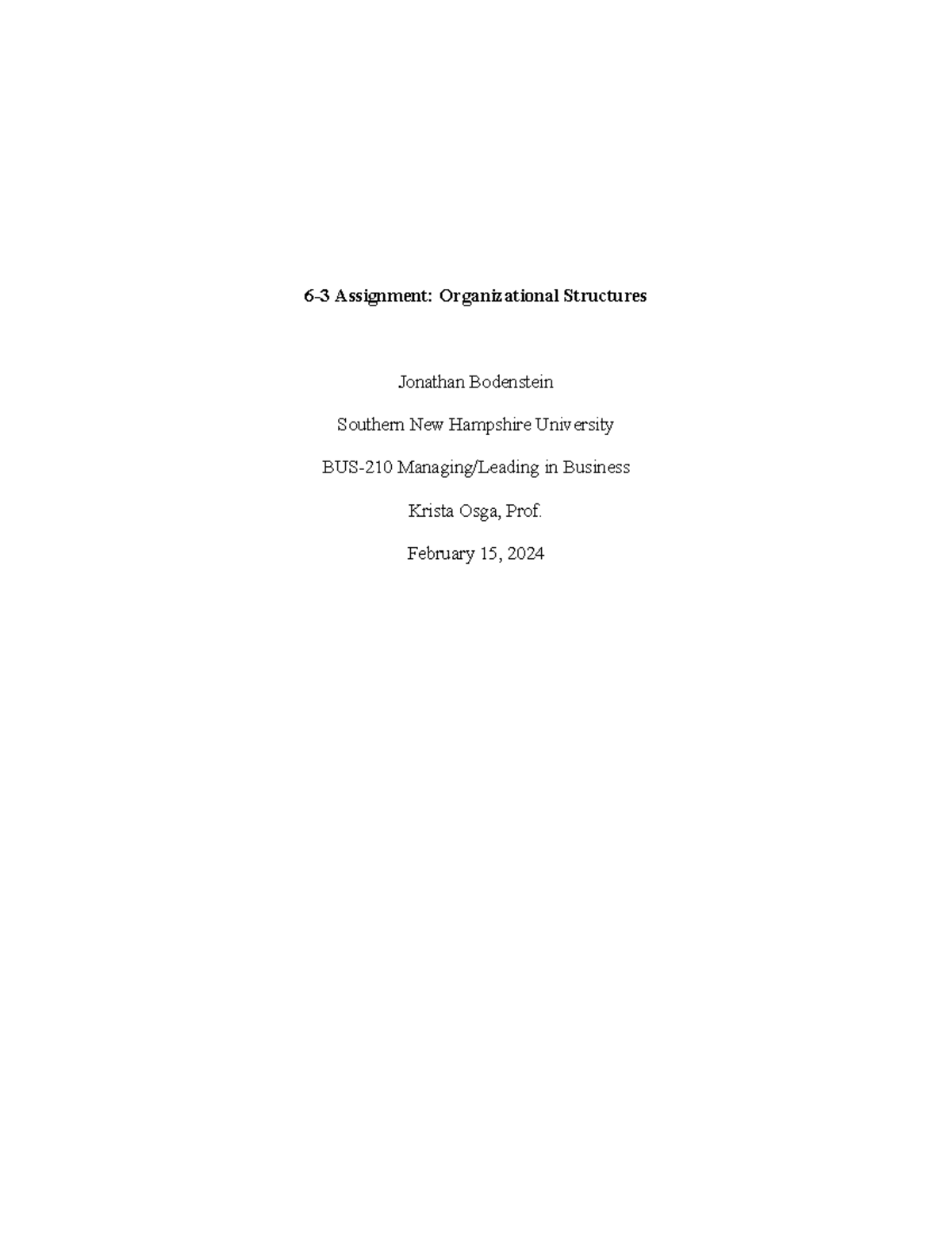 6-3 Assignment Organizational Structures - 6-3 Assignment ...