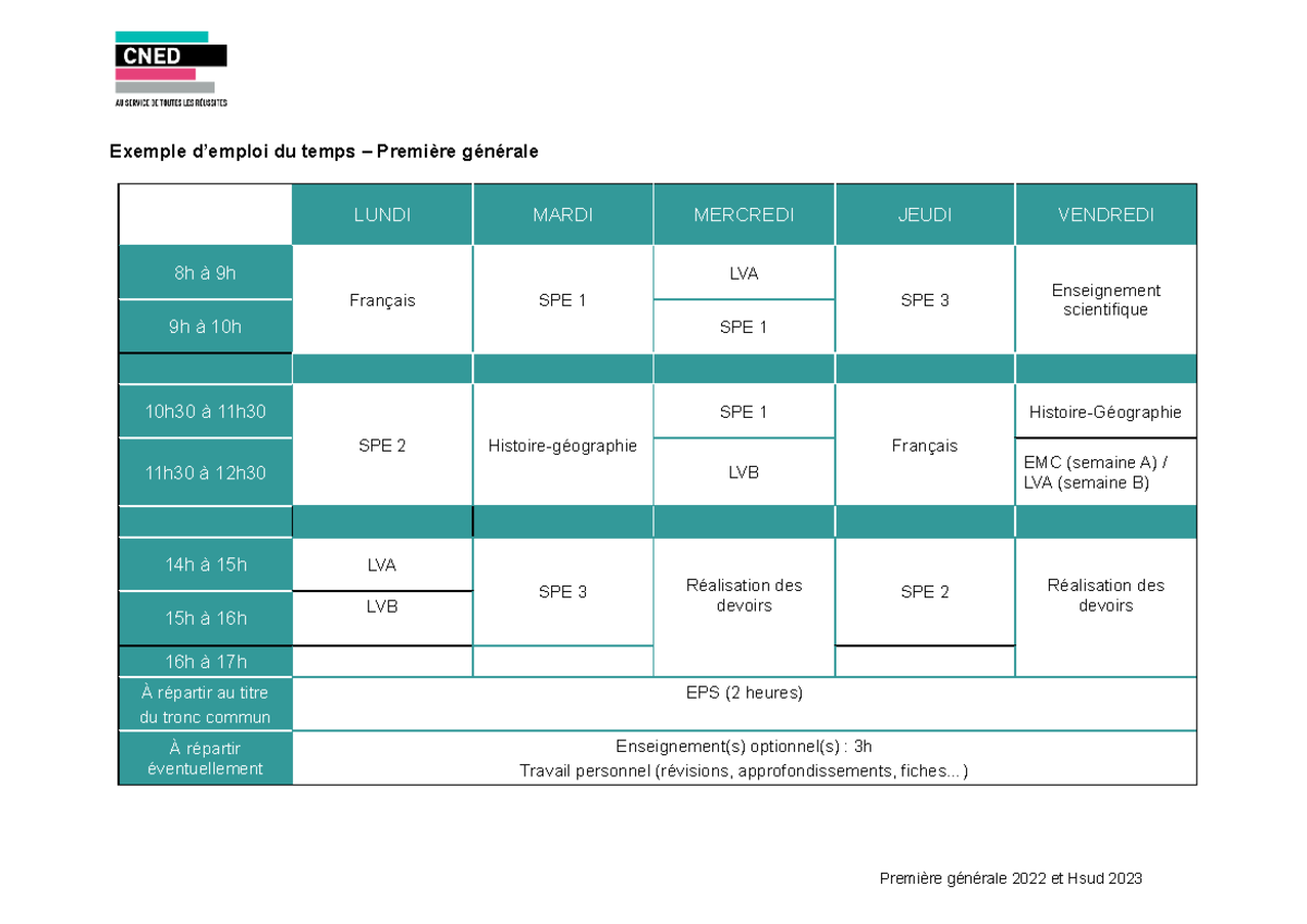 Emploi Du Temps 1eregenerale 2022 CCRet CCL - Première générale 2022 et ...