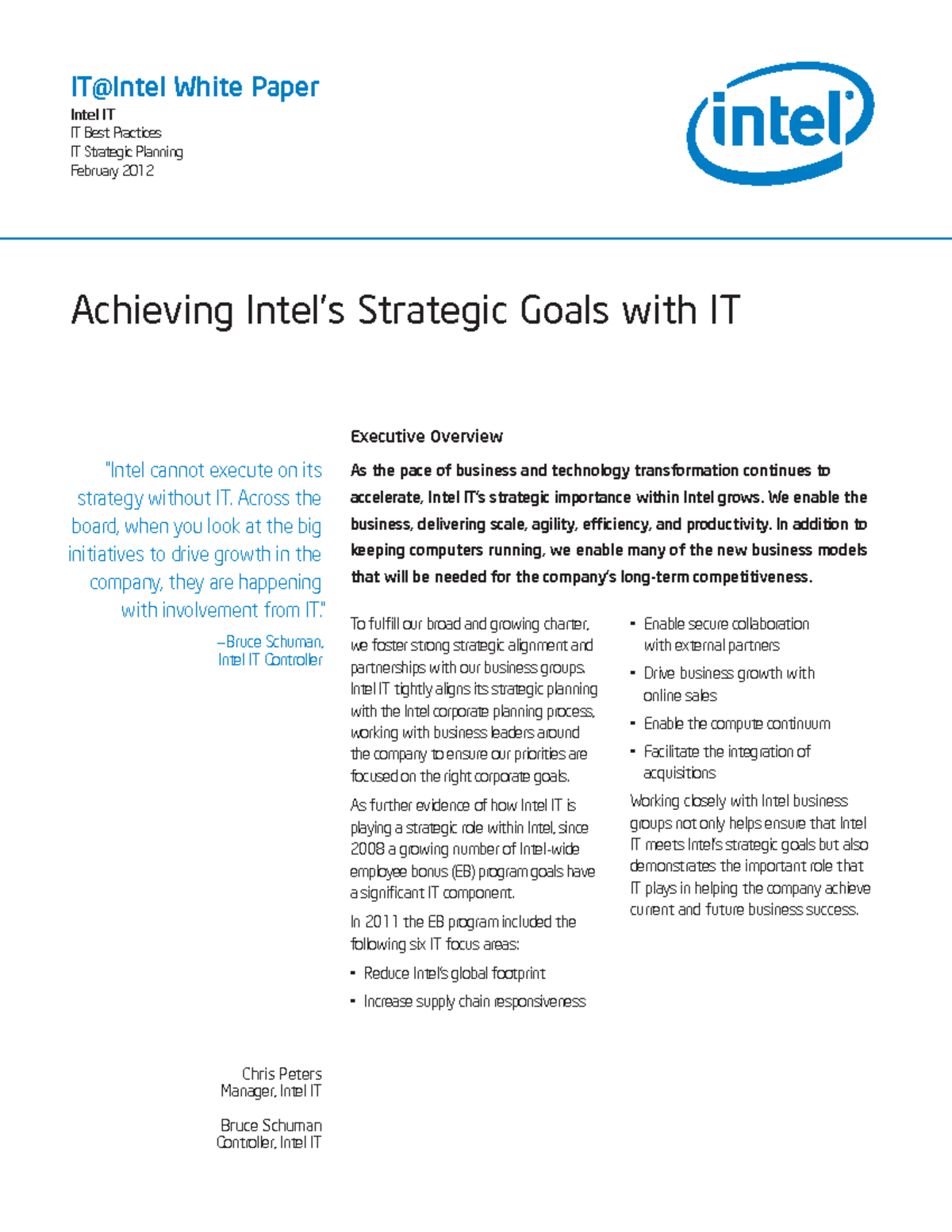 Achieving intel strategic goals with it paper - Achieving Intel’s ...