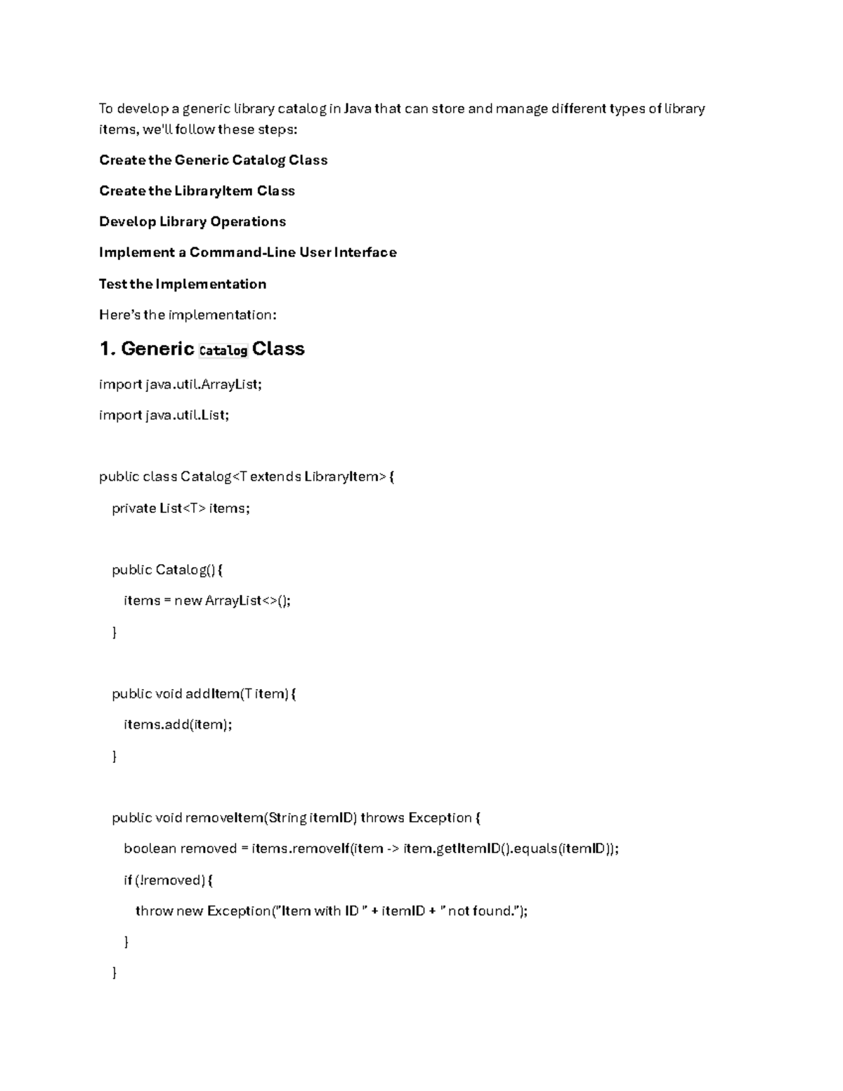 PAU 6 - Learning Journal Unit 1 - To develop a generic library catalog in Java that can store ...