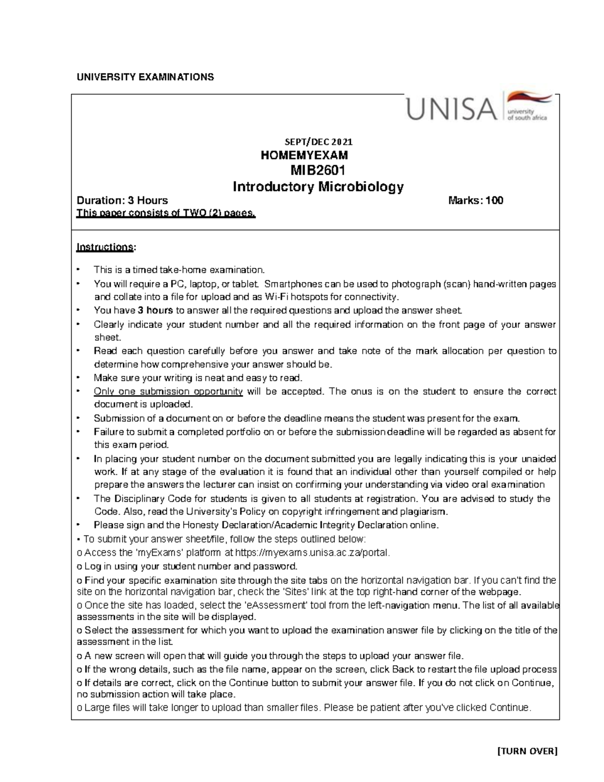 MIB2601 Examination - exam - UNIVERSITY EXAMINATIONS SEPT/DEC 2021 ...