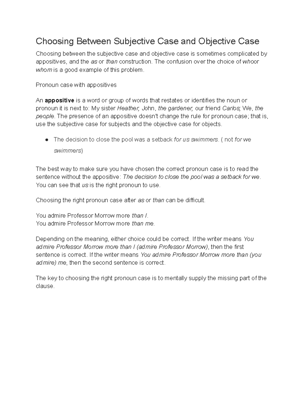 Choosing Between Subjective Case and Objective Case - The confusion ...