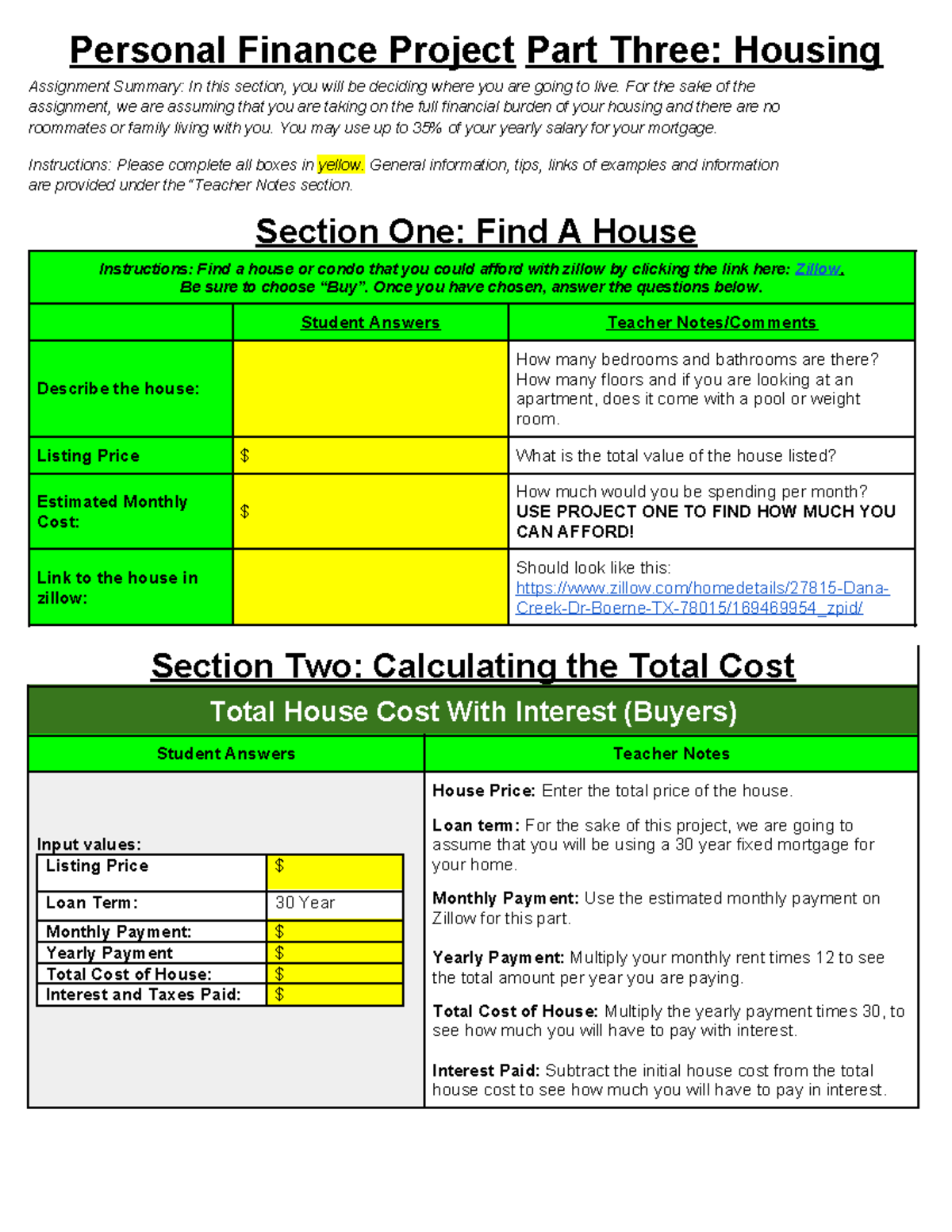 PFL+Project+-+Housing - Personal Finance Project Part Three: Housing ...