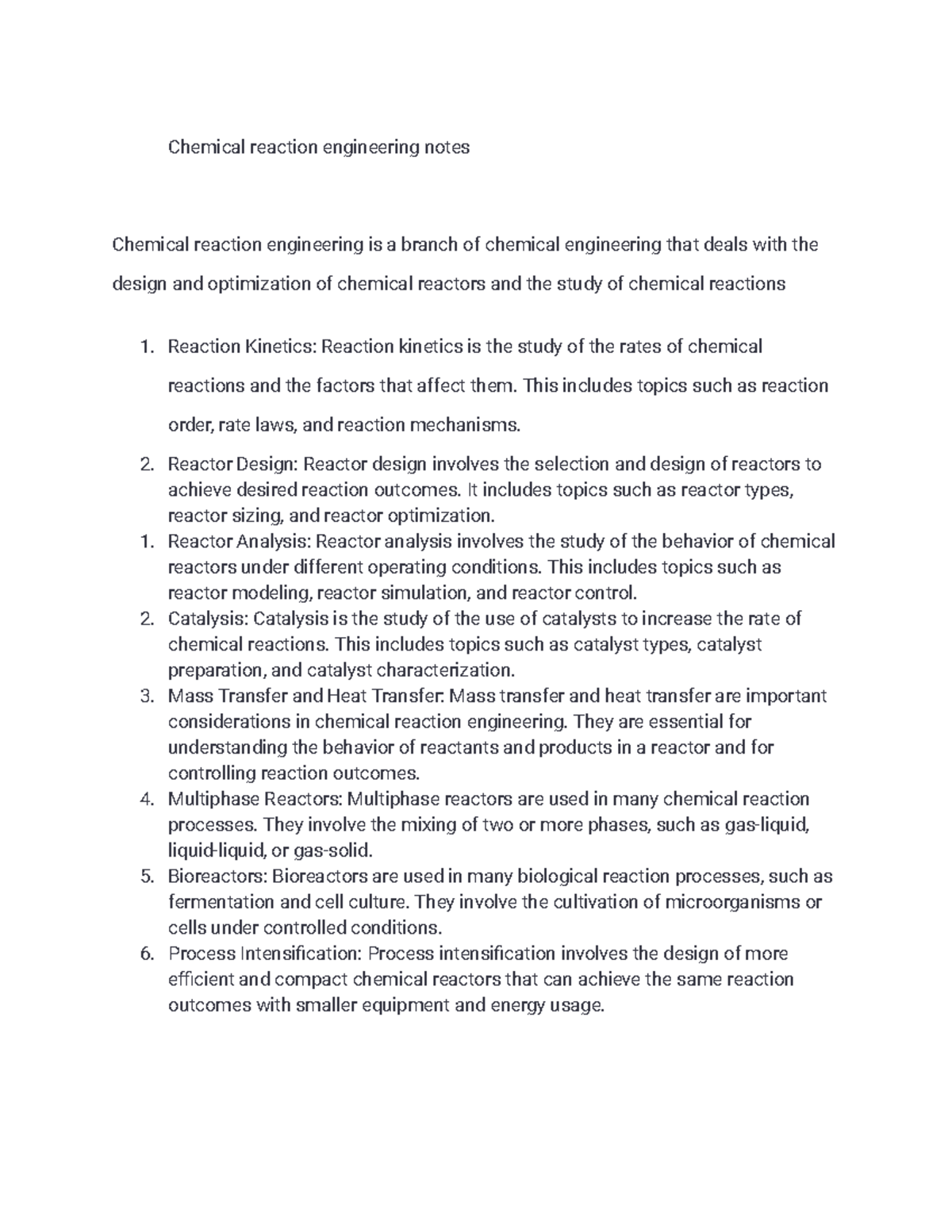 Chemical reaction engineering notes - Chemical reaction engineering ...