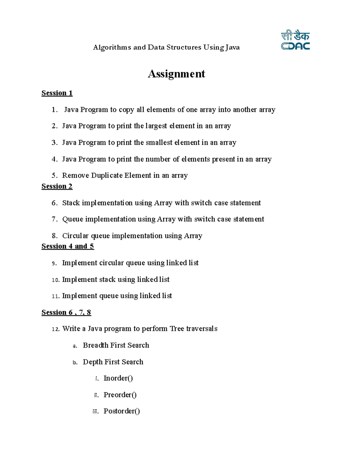 ADS Assignment - ksndkaskfdas - Algorithms and Data Structures Using Java Assignment Session 1 1 ...
