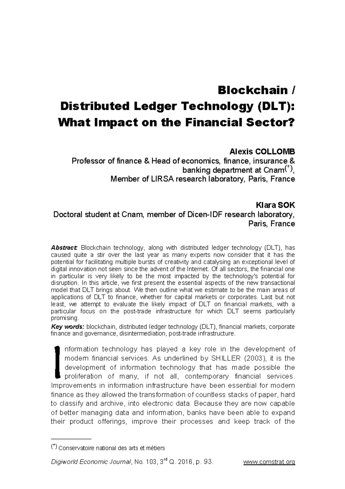 Blockchain Distributed Ledger Technology - Digiworld Economic Journal ...