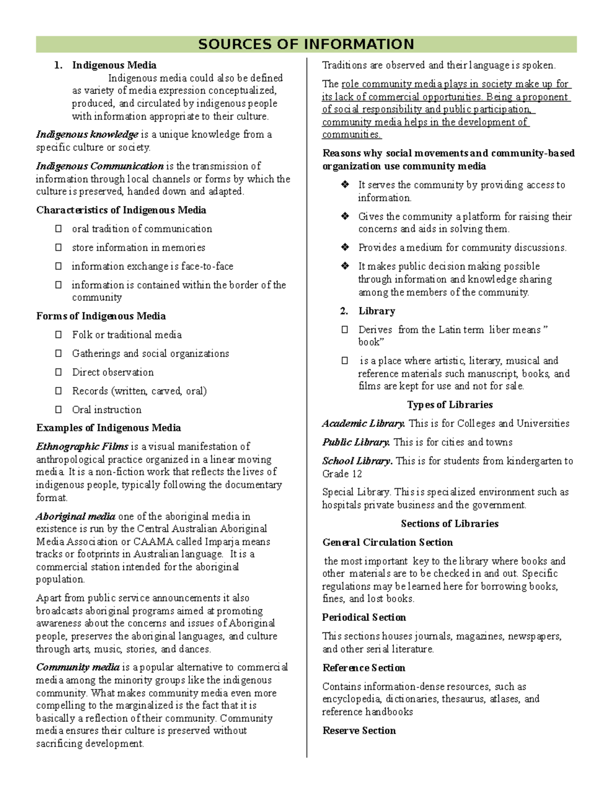 Media and Information Literacy - SOURCES OF INFORMATION Indigenous ...