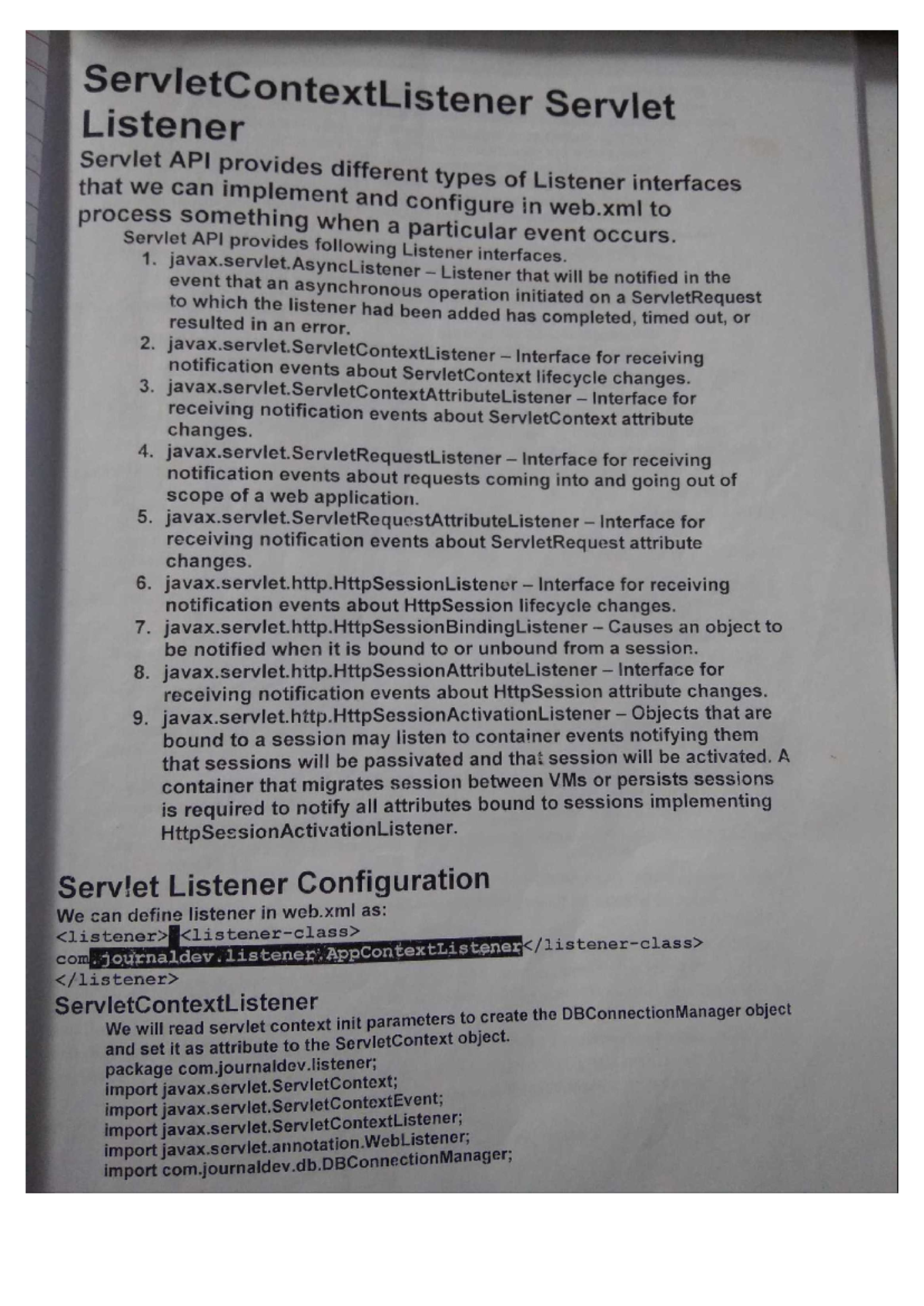 J2EE CH3 - j2ee notes - ServletContextListener Servlet Listener Servlet ...