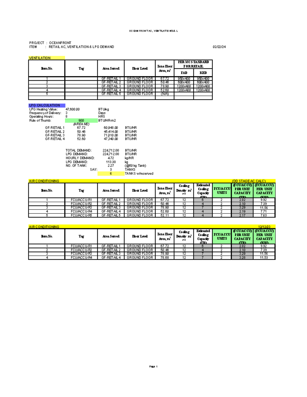 Retail LPG, AC & Ventilation sample calculation - OCEANFRONT AC ...