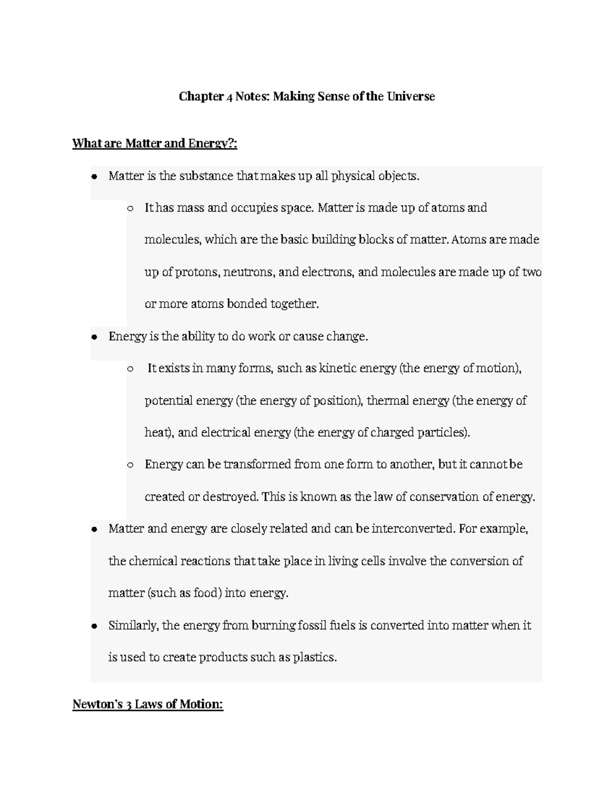 Chapter 4 Notes - Chapter 4 Notes: Making Sense of the Universe What ...