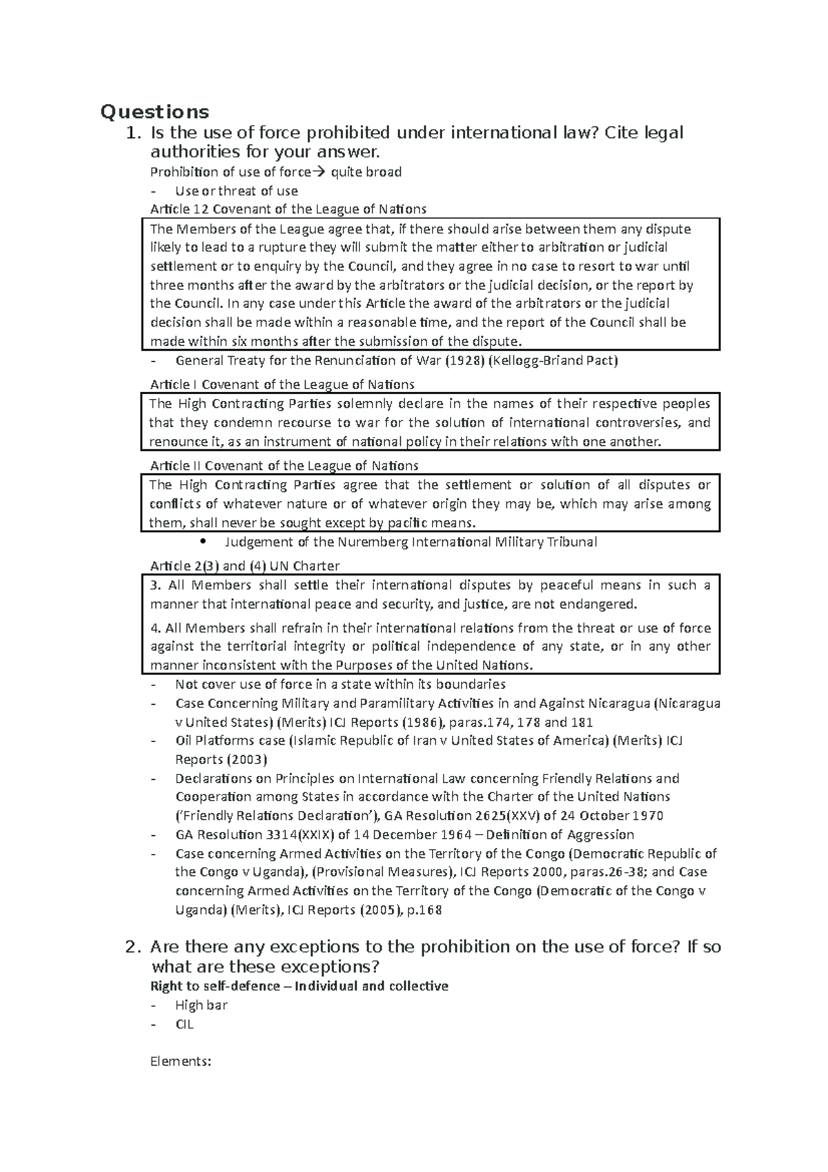 Tutorial 12 - Questions 1. Is the use of force prohibited under ...