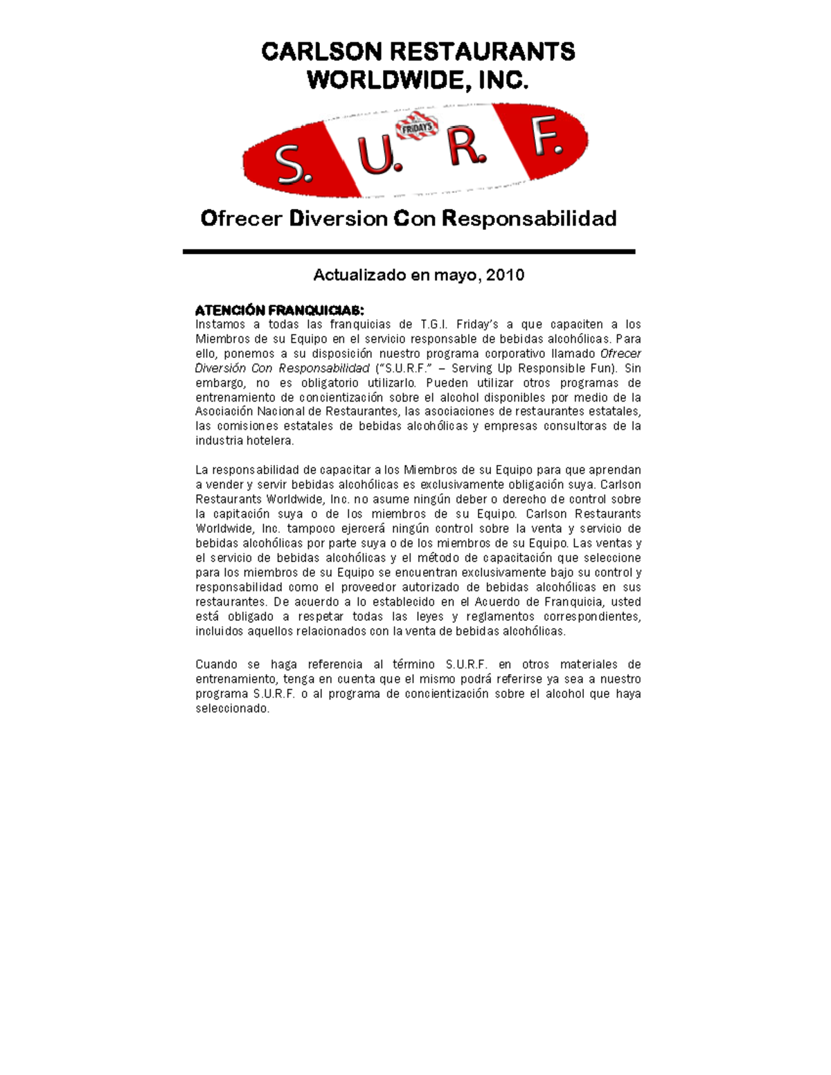 S.U.R.F. Booklet Spanish - Ofrecer Diversion Con Responsabilidad ...