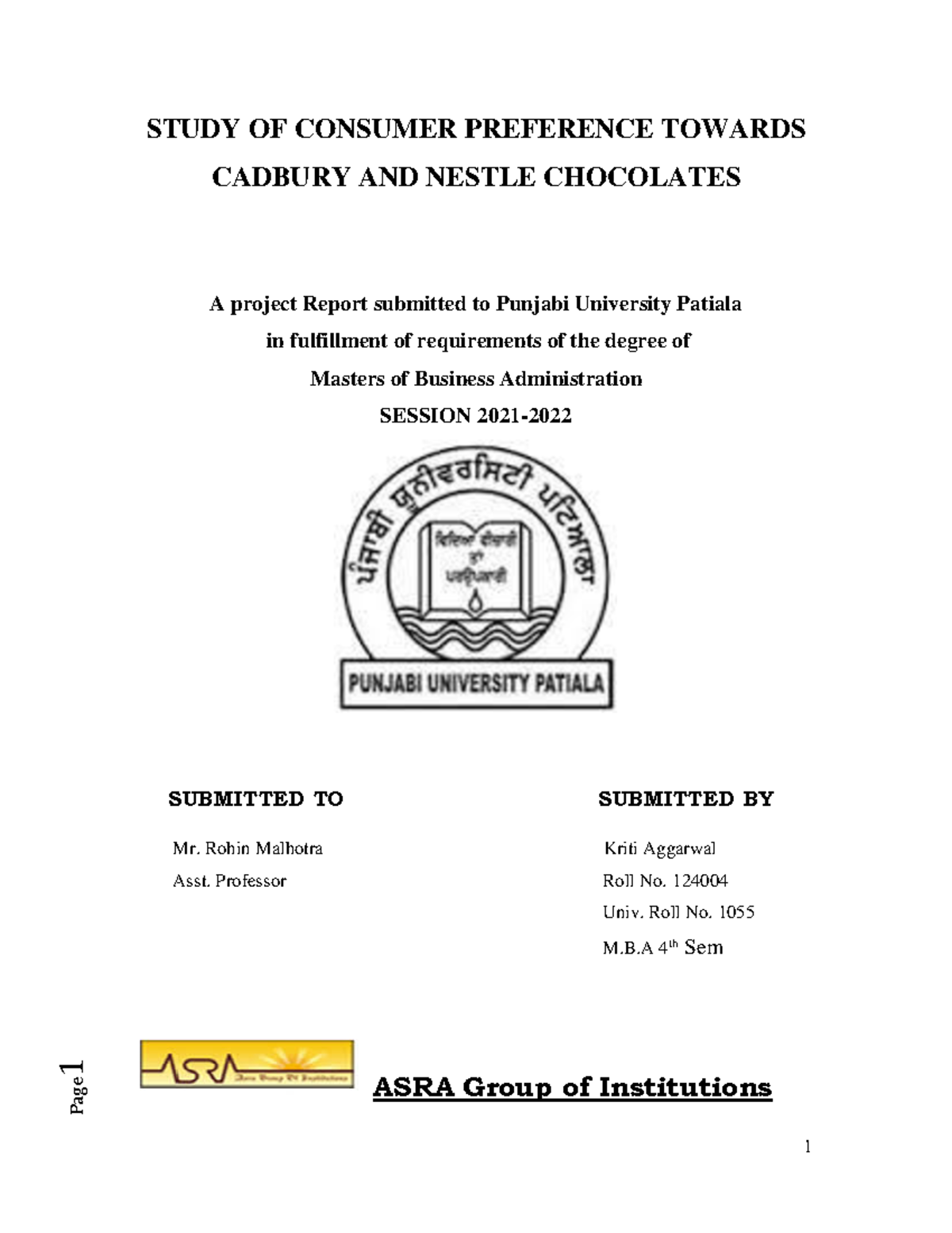 Cadbury AND Nestle Chocolates - Page 1 STUDY OF CONSUMER PREFERENCE ...