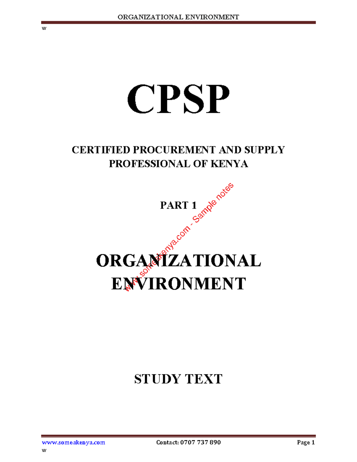 Organisation Environment - Sample notes - someakenya - Sample notes ...