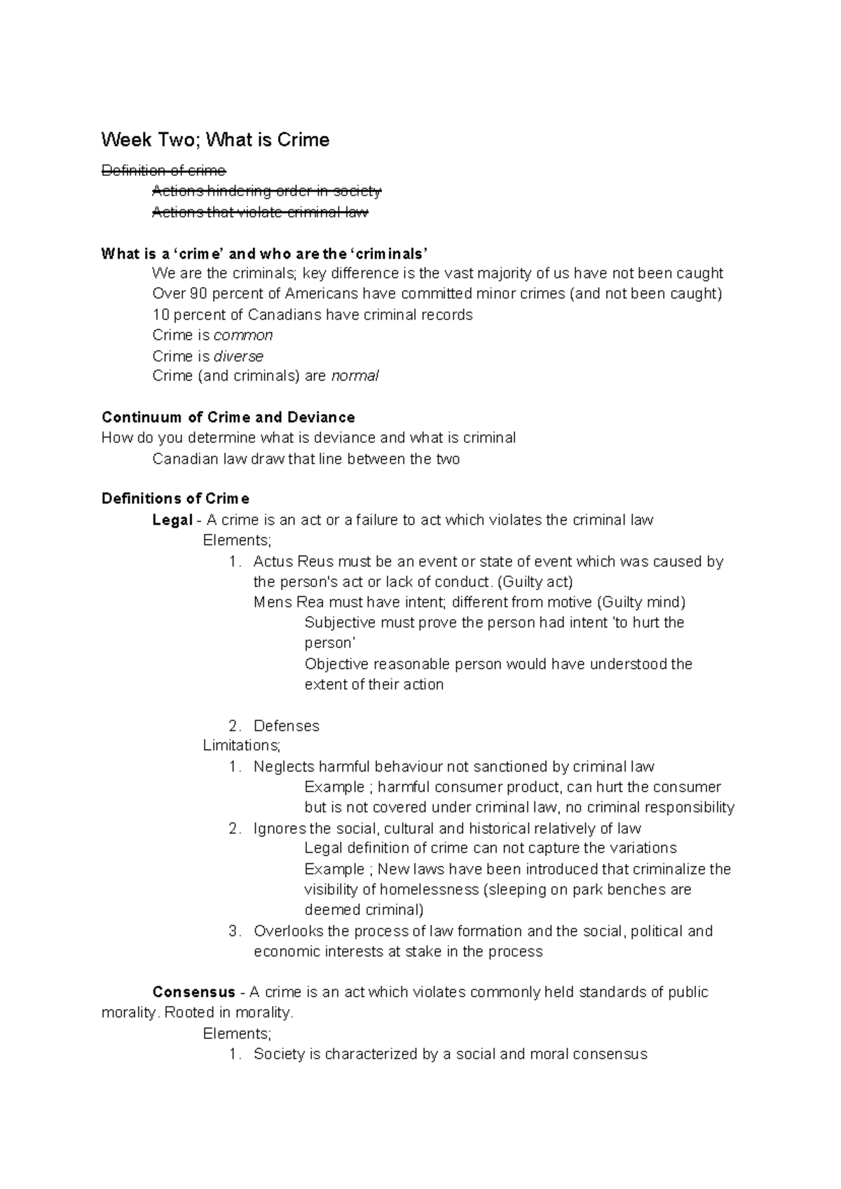 CRIM1650 1-7 - Lecture notes Lecture 2 - 7 - Week Two; What is Crime ...