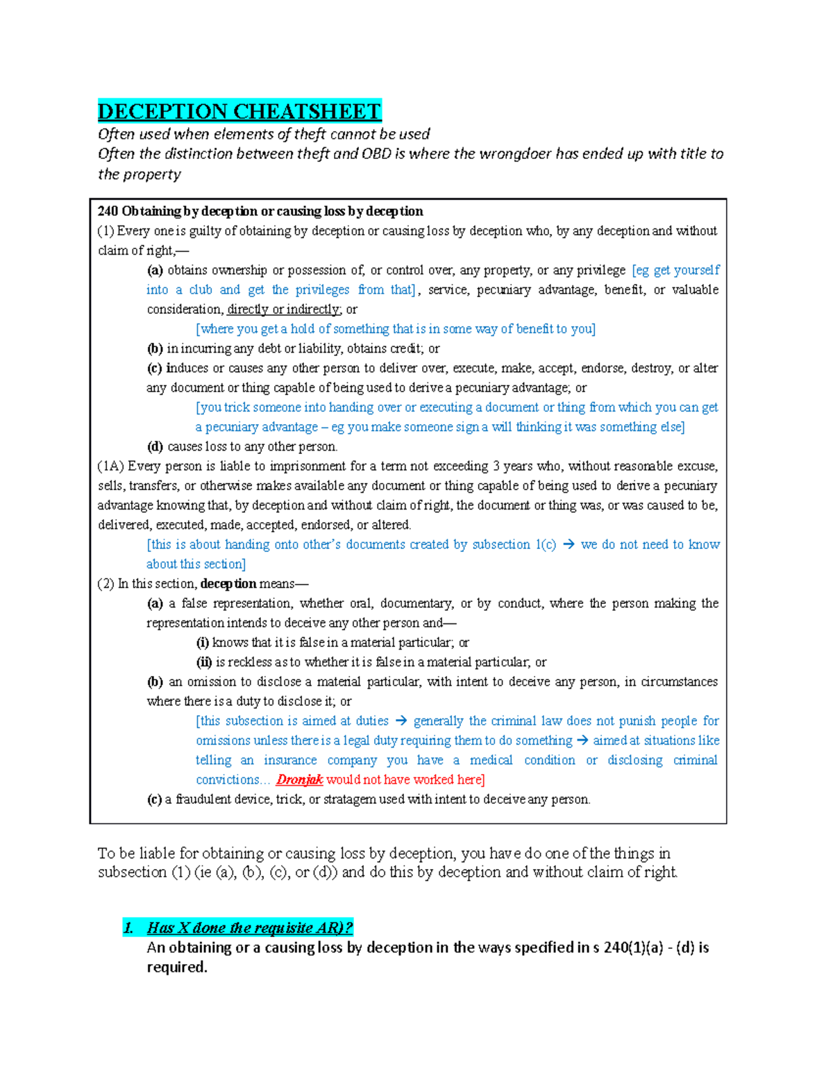 Deception cheatsheet - DECEPTION CHEATSHEET Often used when elements of ...
