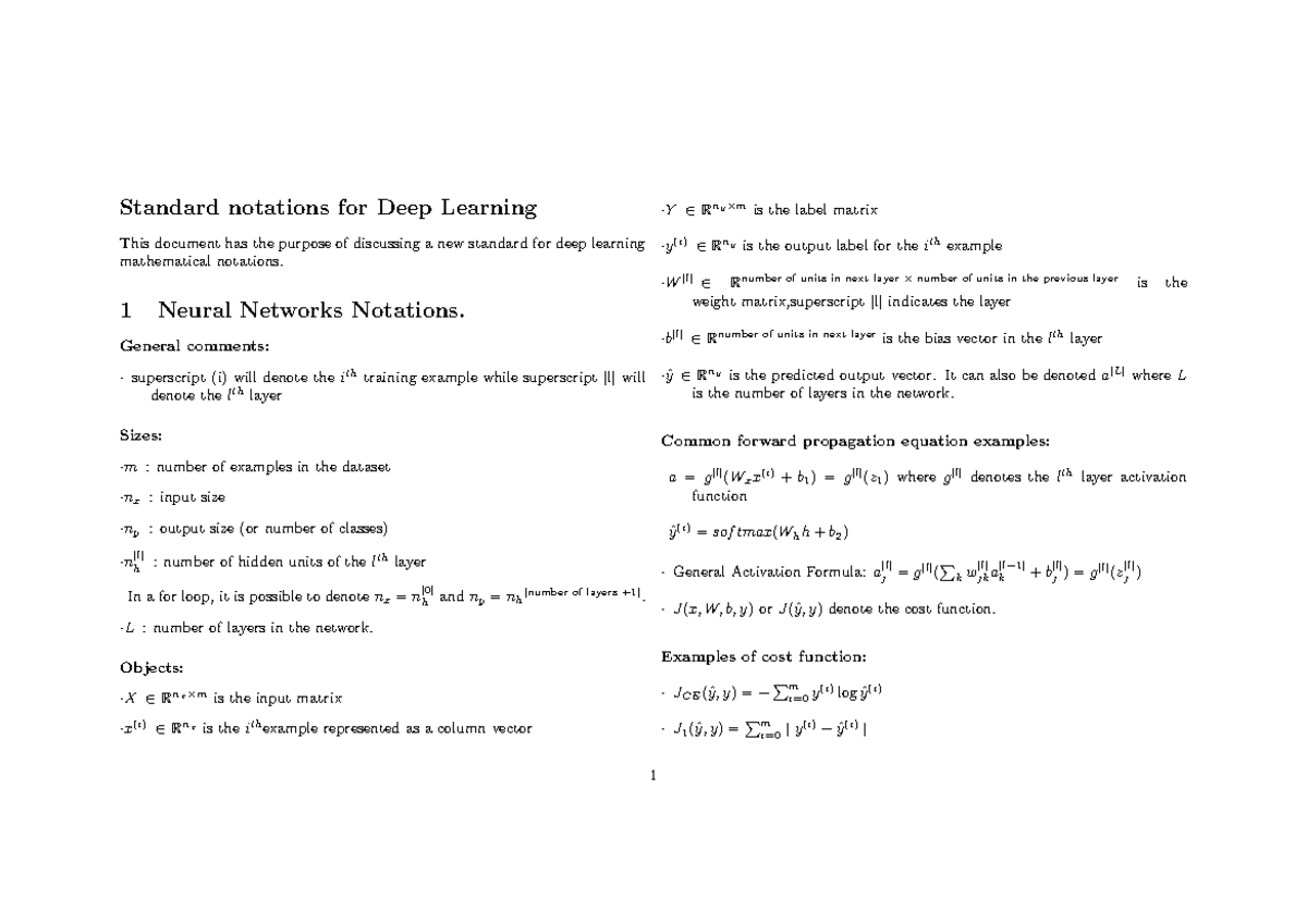 1. Standard notations for Deep Learning - Standard notations for Deep ...