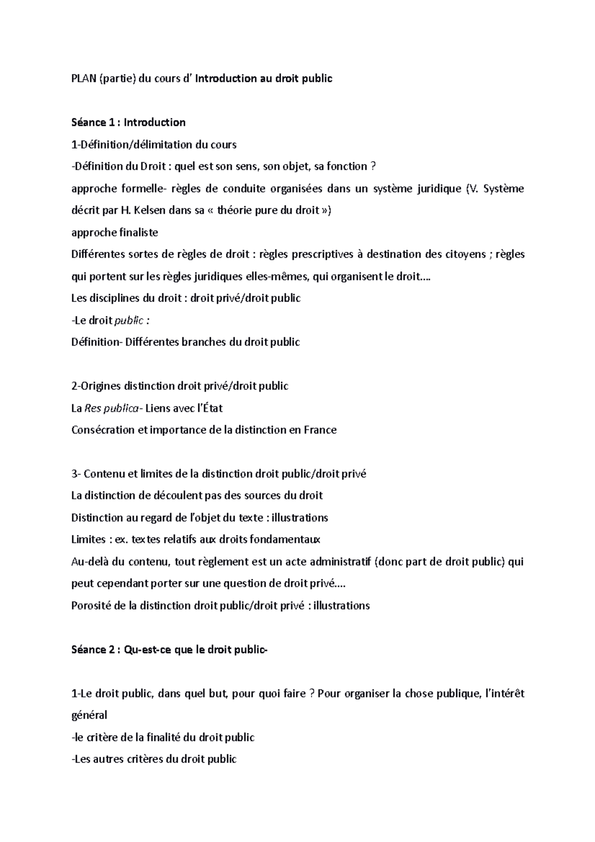 PLAN Intro au droit public 2023 - PLAN (partie) du cours d’ Introduction au droit public Séance ...