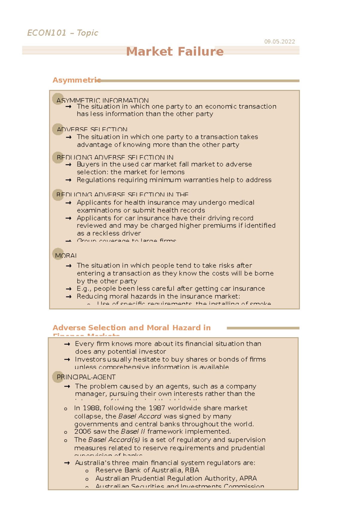 Topic 9 - Market Failure - ECON101 – Topic Market Failure Asymmetric ...