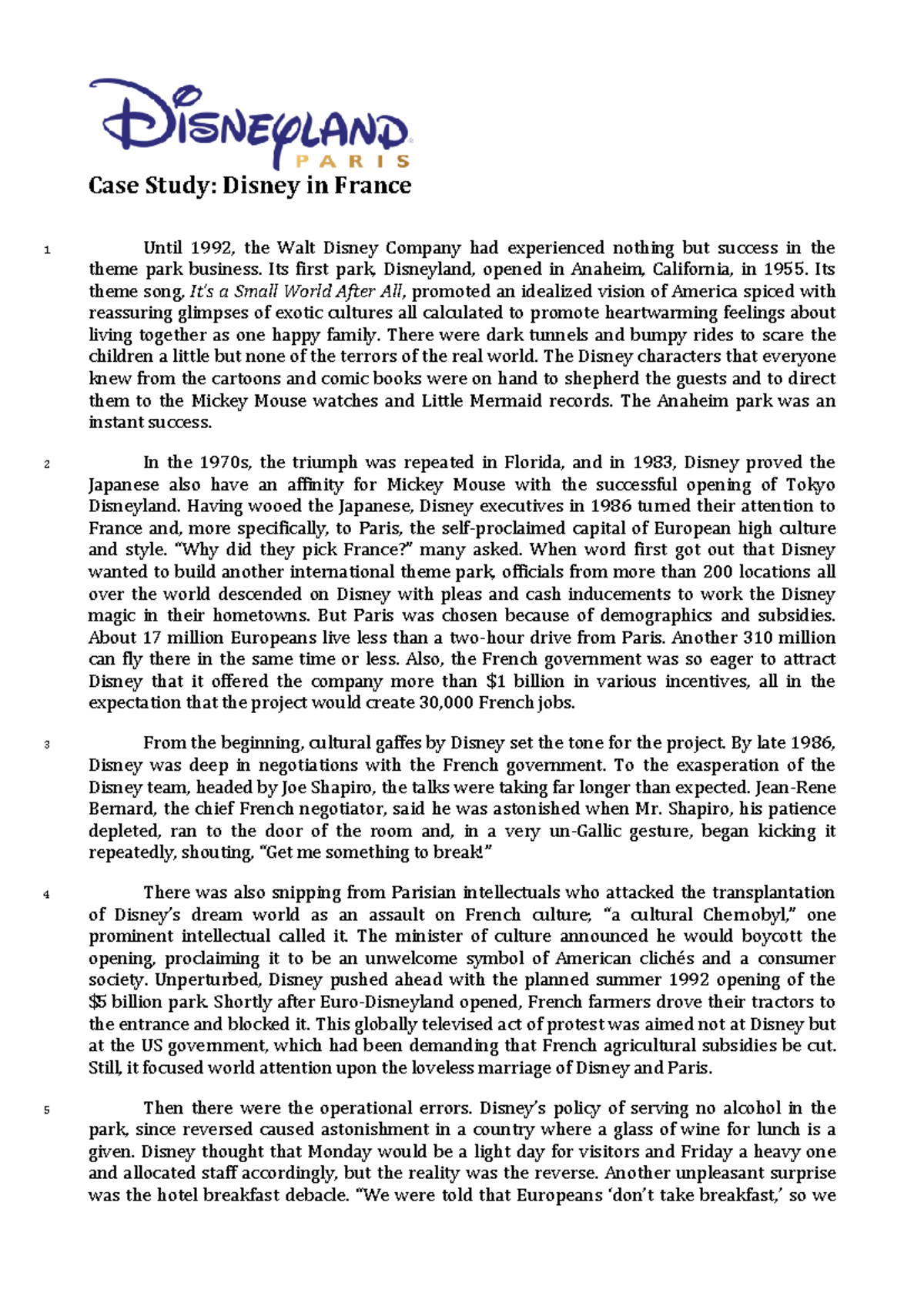 Disney Case Study - Random doc yet again - Case Study: Disney in France ...